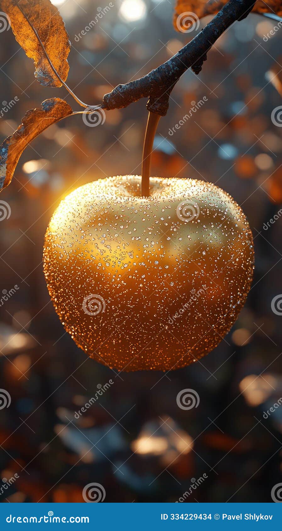 Magical Glowing Golden Apple on a Tree Branch Stock Photo - Image of ...