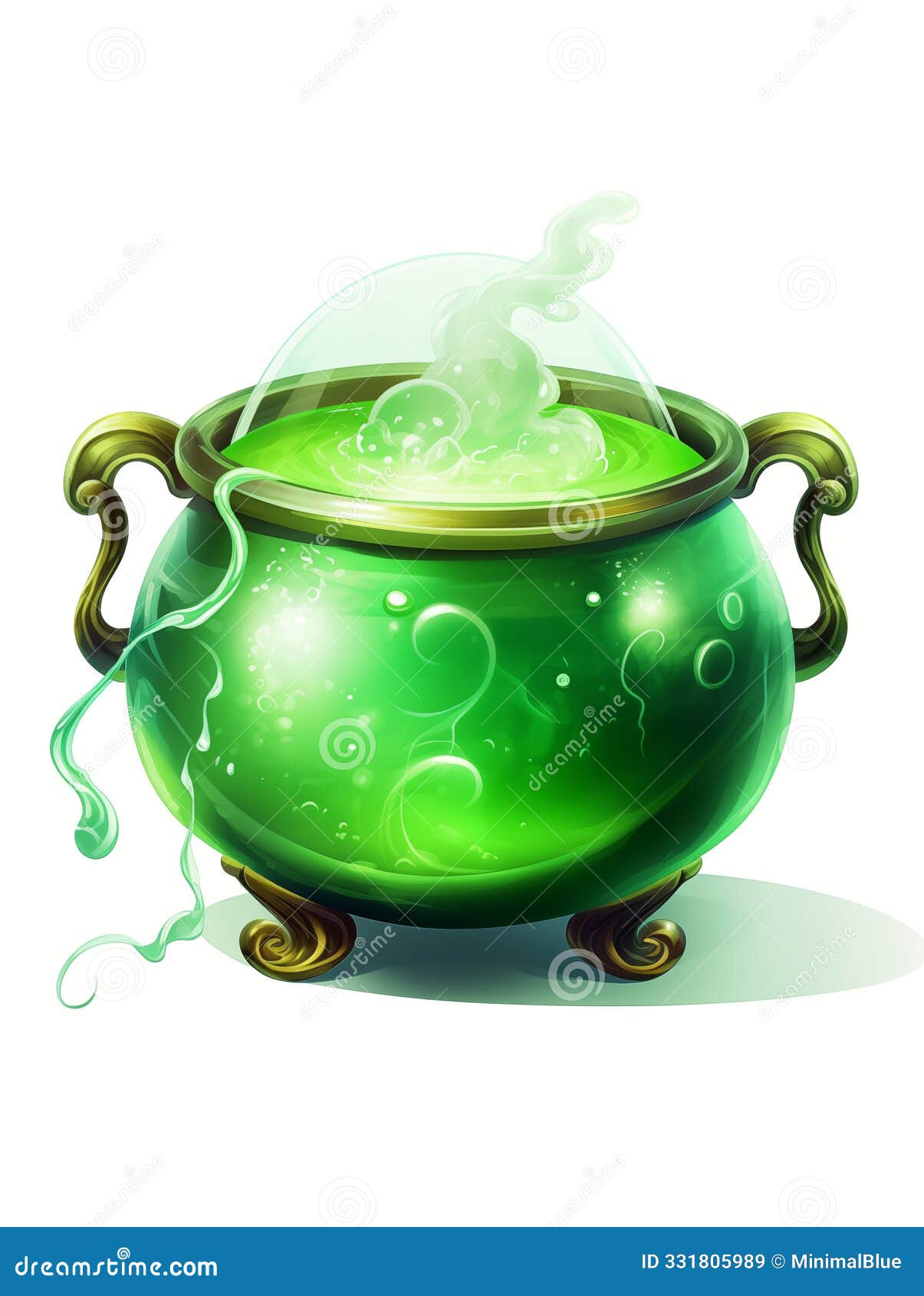 Magical Green Potion in Bubbling Cauldron Isolated on White Stock ...