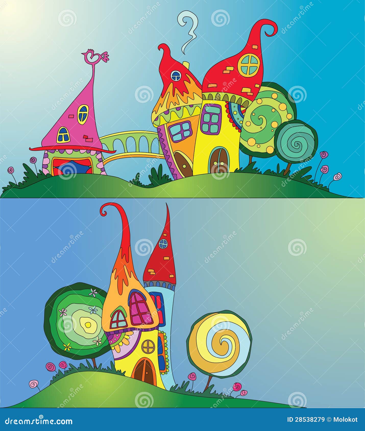 Magical houses stock vector. Illustration of green, colorful - 28538279