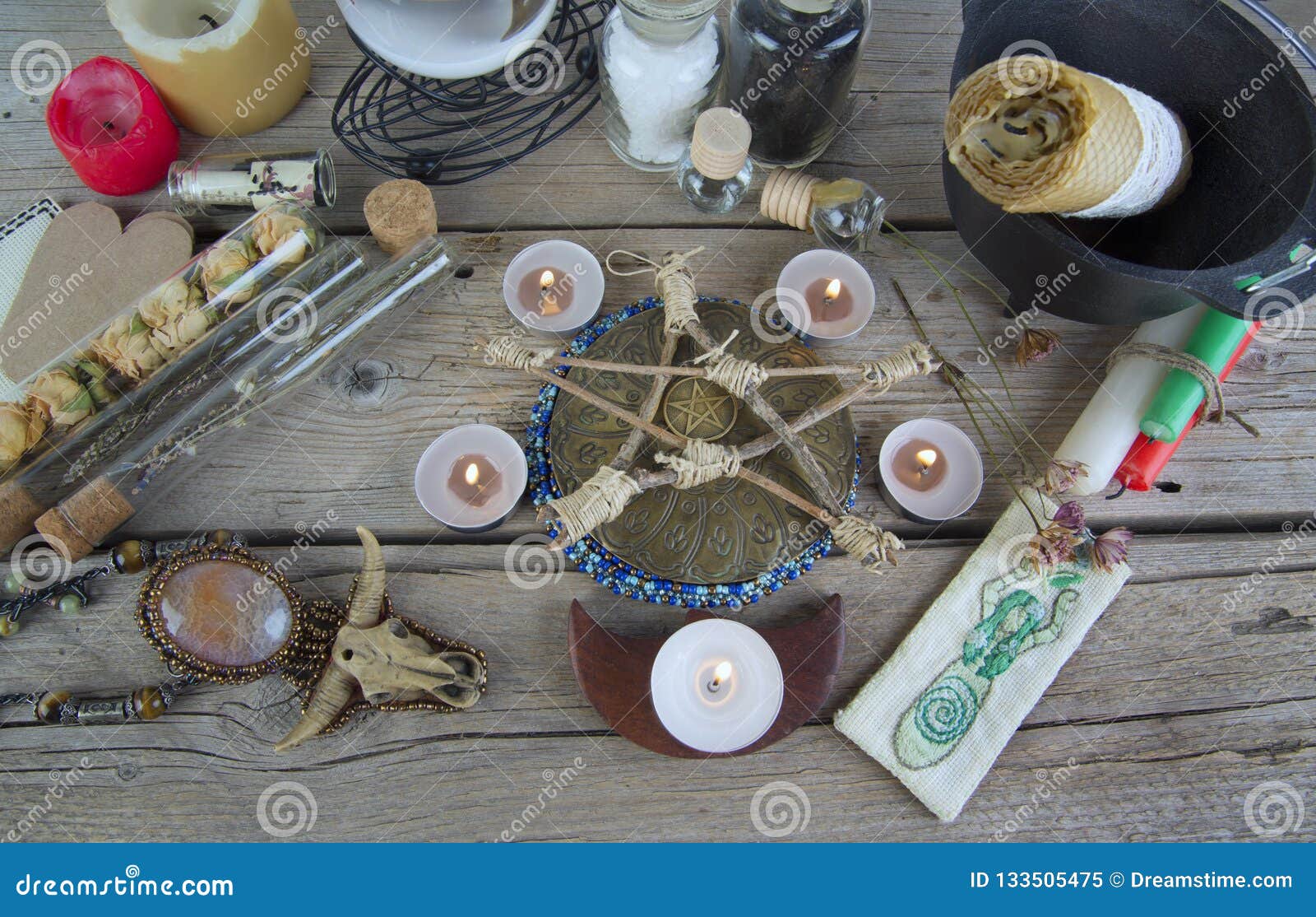 Magical Instruments and Ingredients on the Table Stock Image - Image of ...
