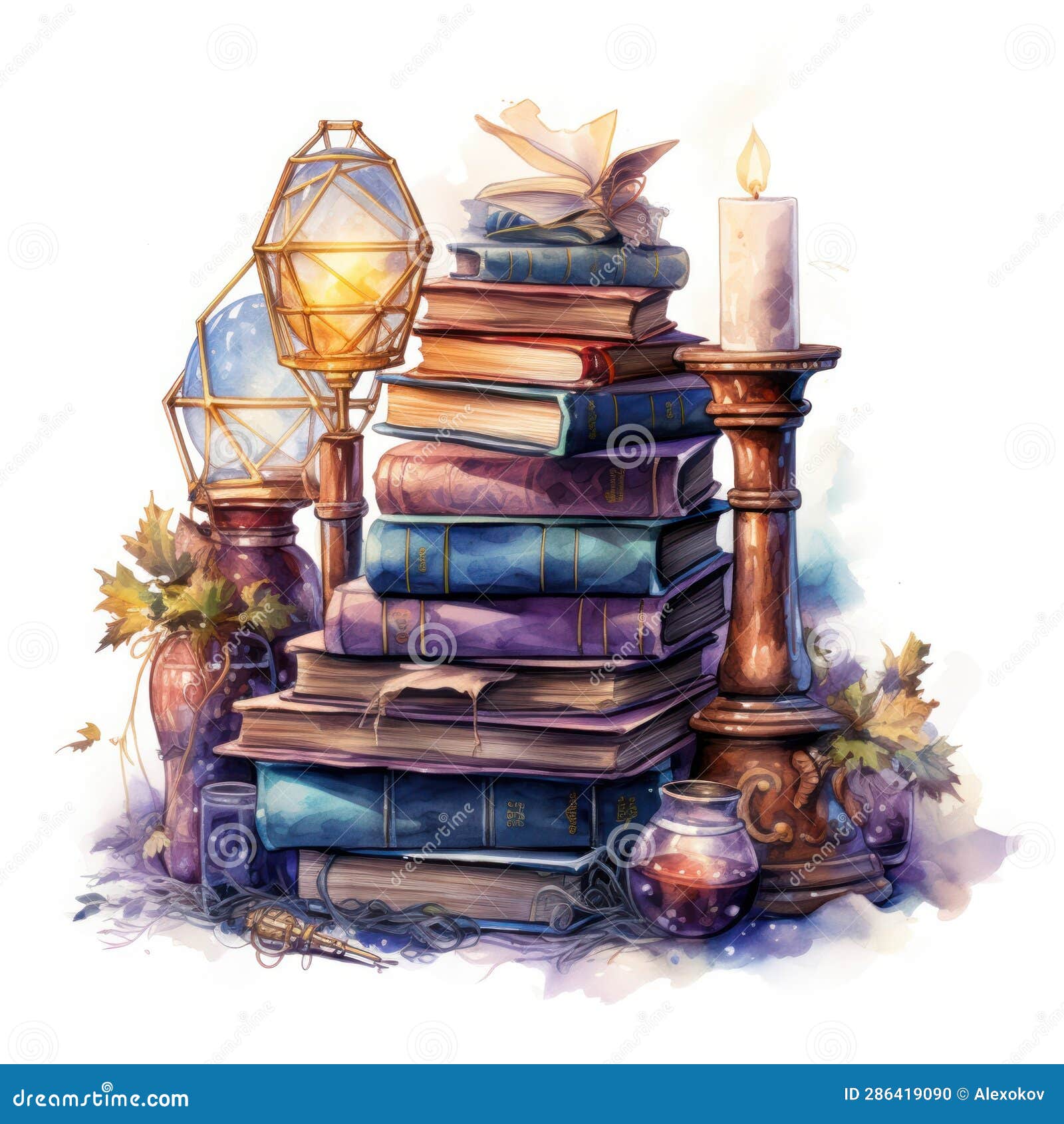 Magical Items Surrounding a Small Stack of Books AI Generated Stock ...