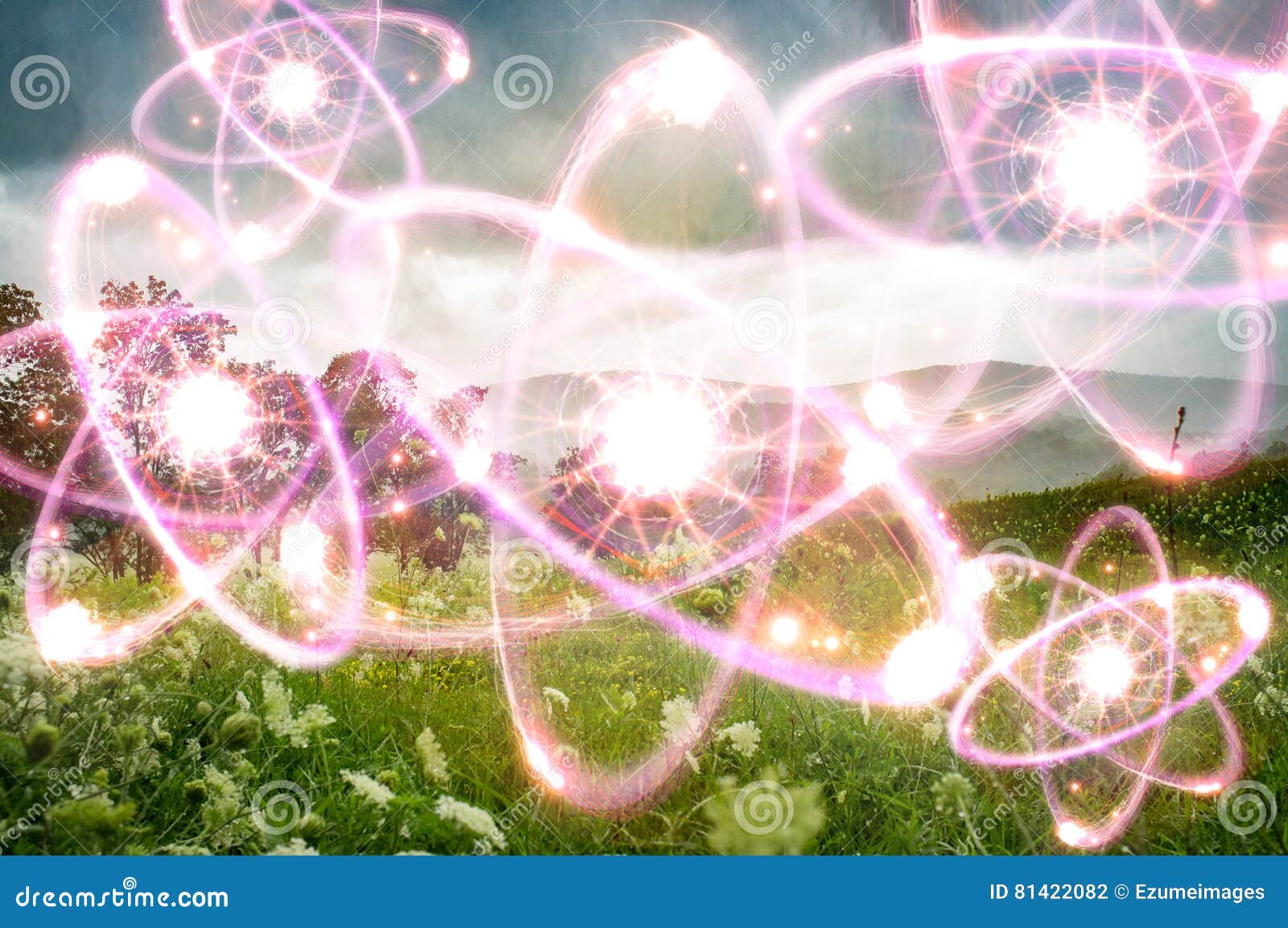 Magical Landscape Atomic Particles Stock Photo - Image of matter, misty ...