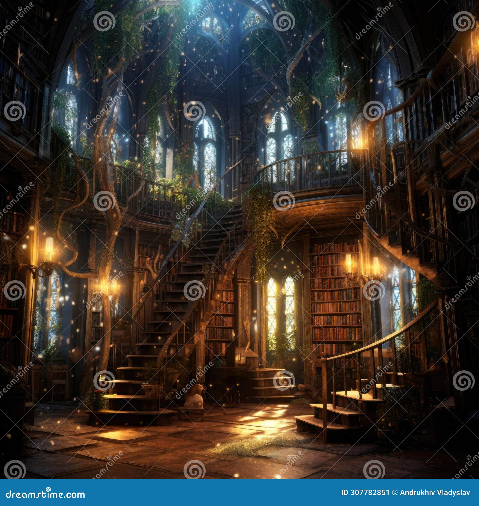 A Magical Library for Book Lovers Stock Illustration - Illustration of ...