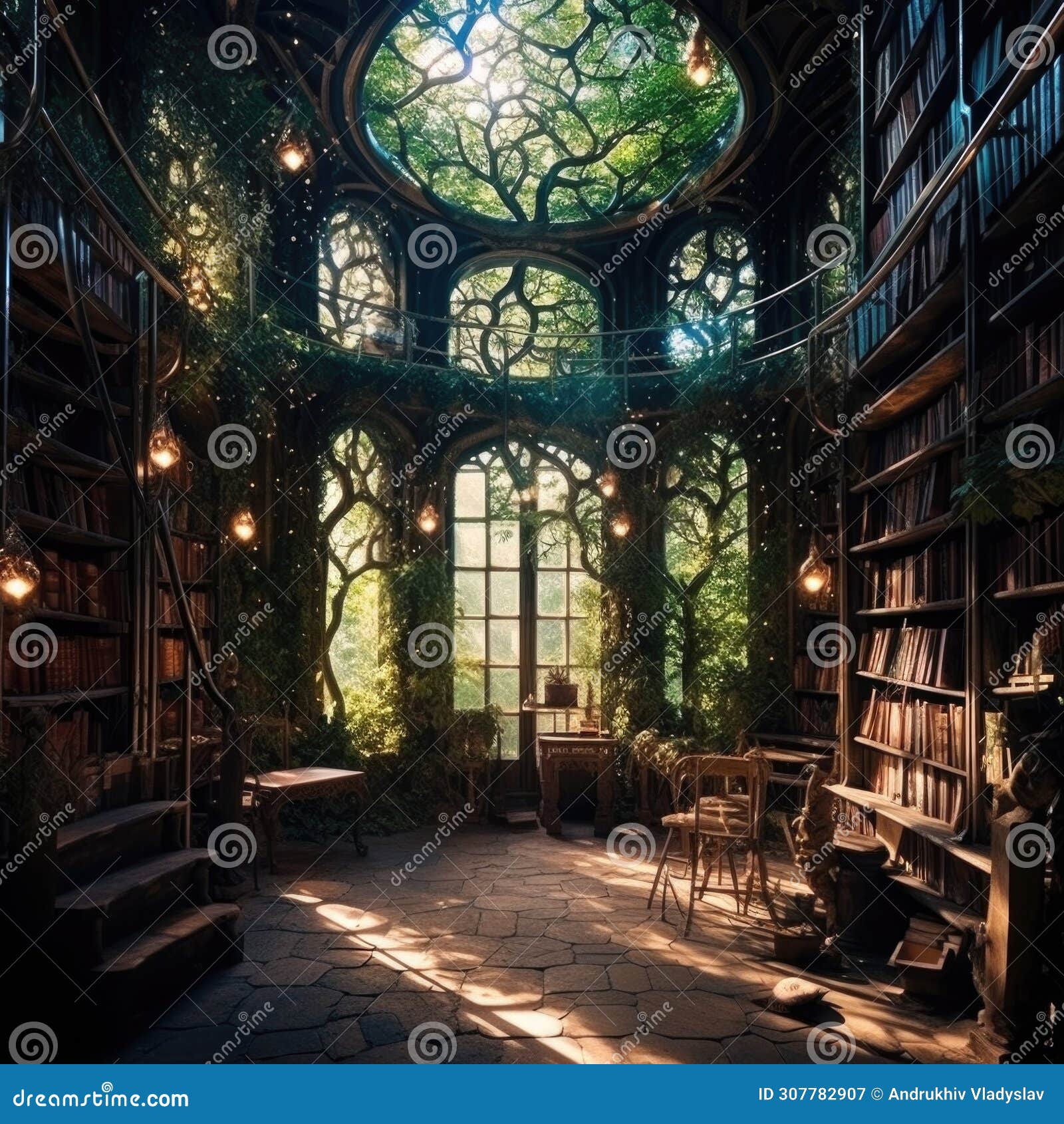 A Magical Library for Book Lovers Stock Illustration - Illustration of ...