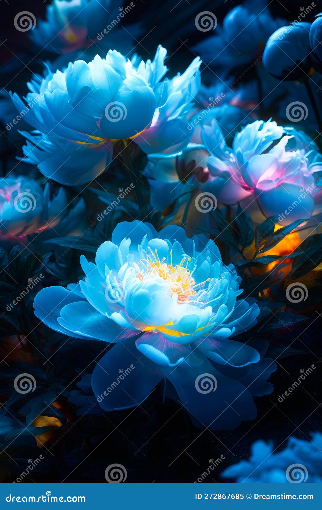 Magical Light Effects Under the Spectrum of Beautiful Blue Peony ...