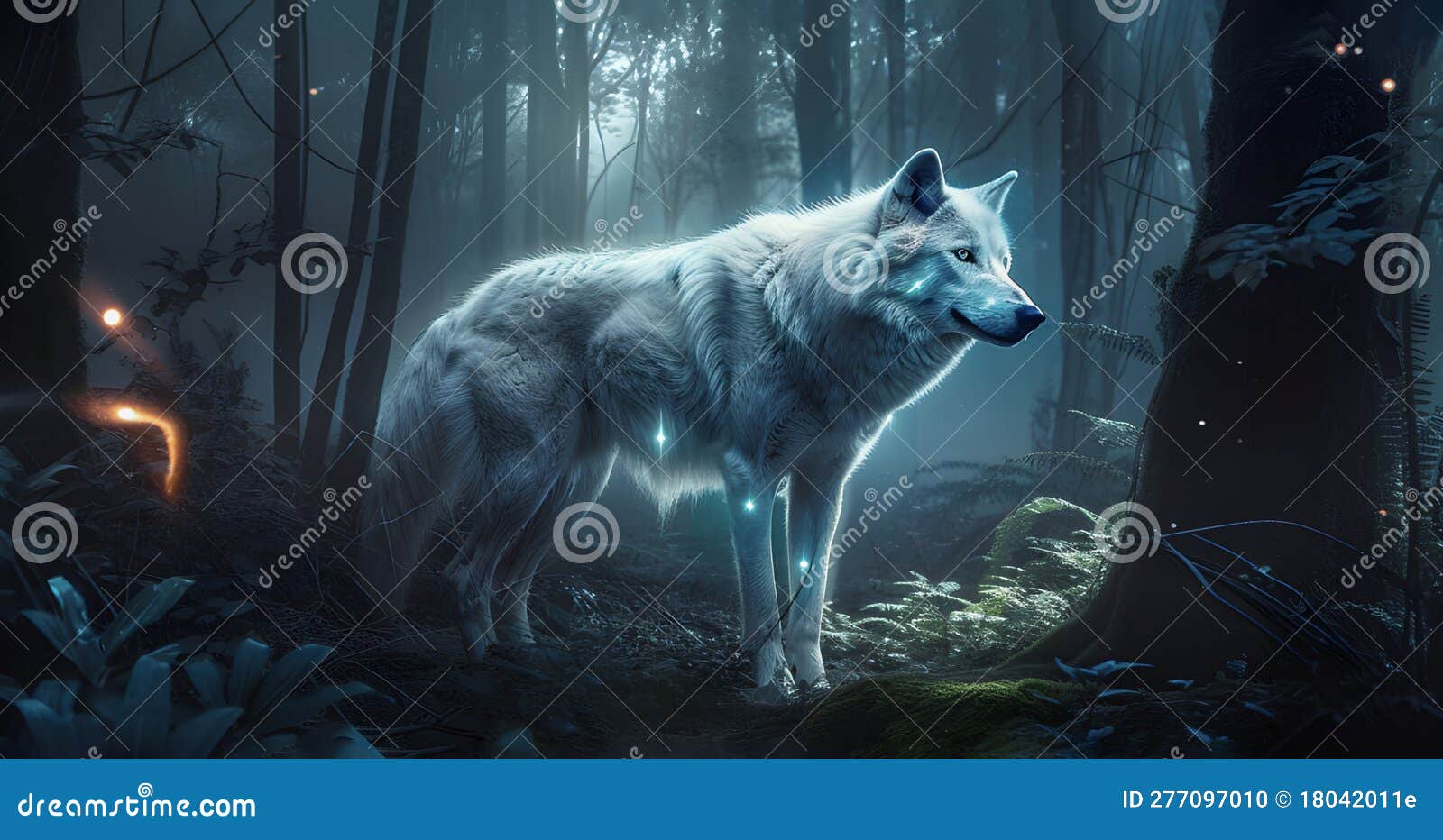 Magical Luminous Glowing Wolf in Magical Forest, Super Realistic. AI ...
