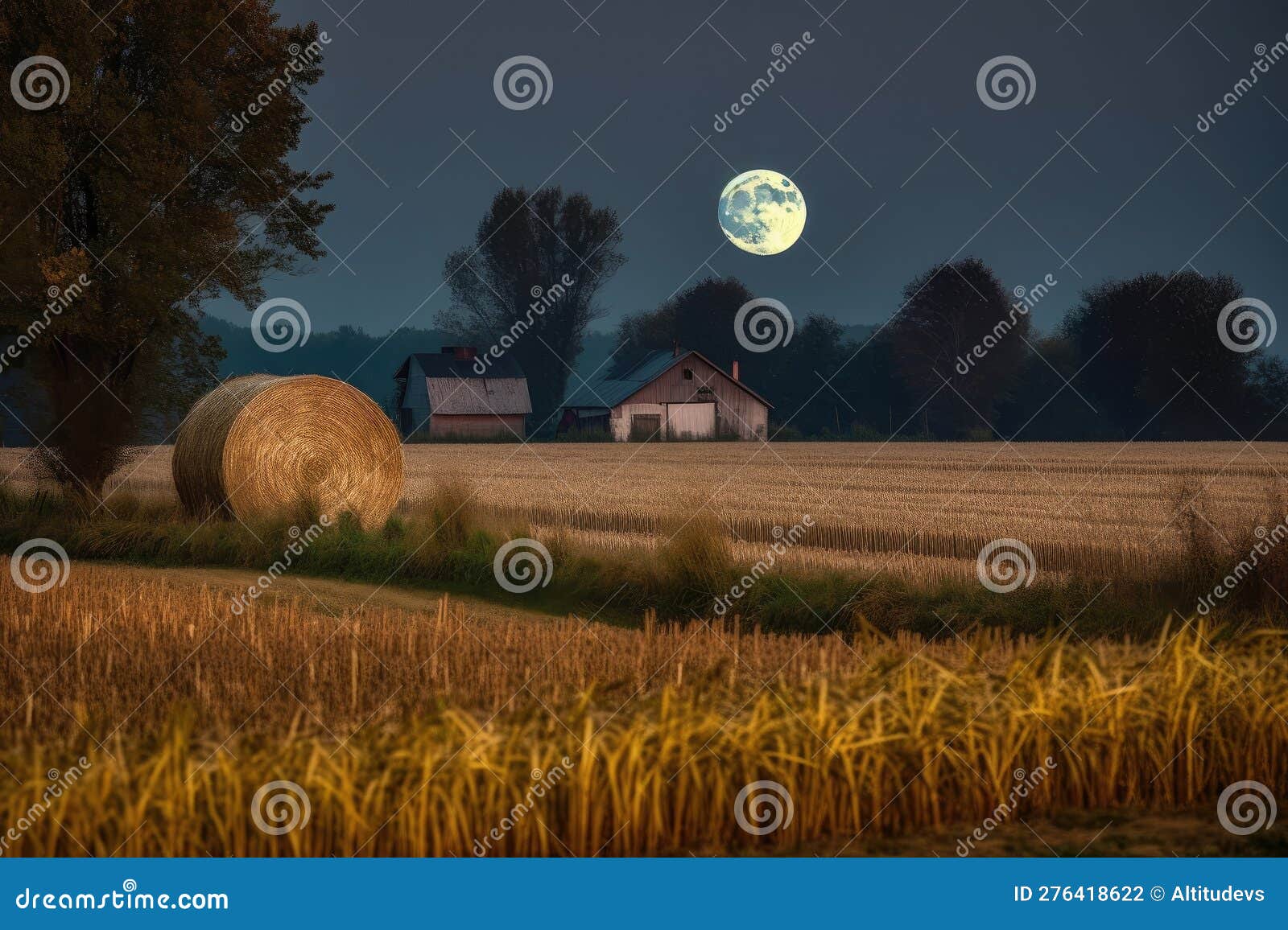Magical Moonlit Night with a Harvest Moon Casting Its Glow on the ...
