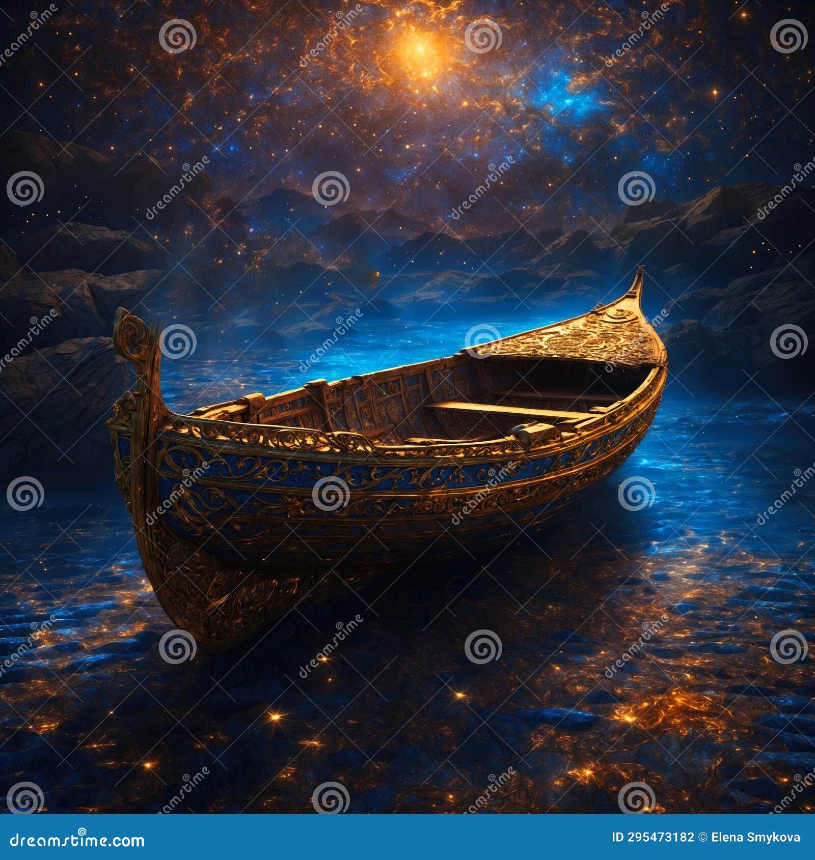 A Magical Mystical Boat Sailing in the Space of the Universe Stock ...
