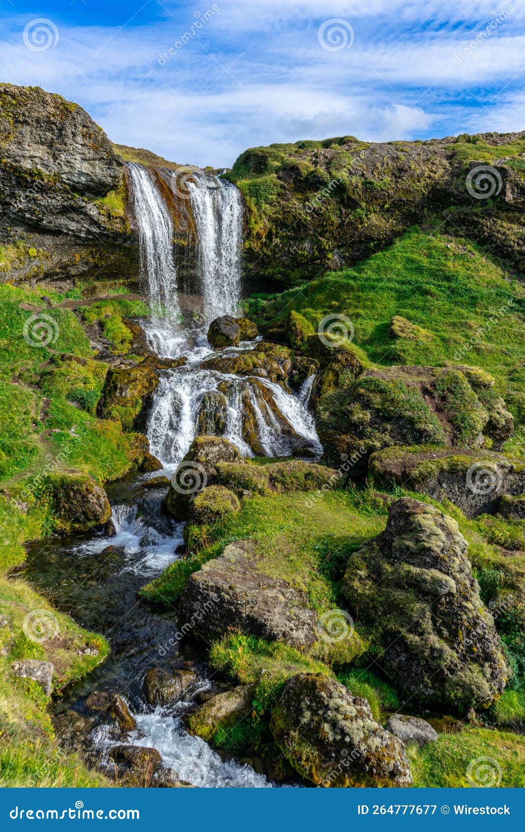 Magical Natural View of a Waterfall Off the Rocky Cliff in Iceland ...