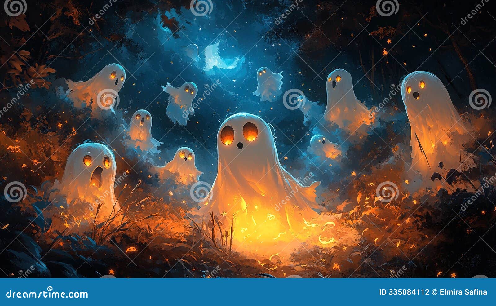 Magical Night Sky With Crescent Moon And Stars Over Enchanted Landscape ...