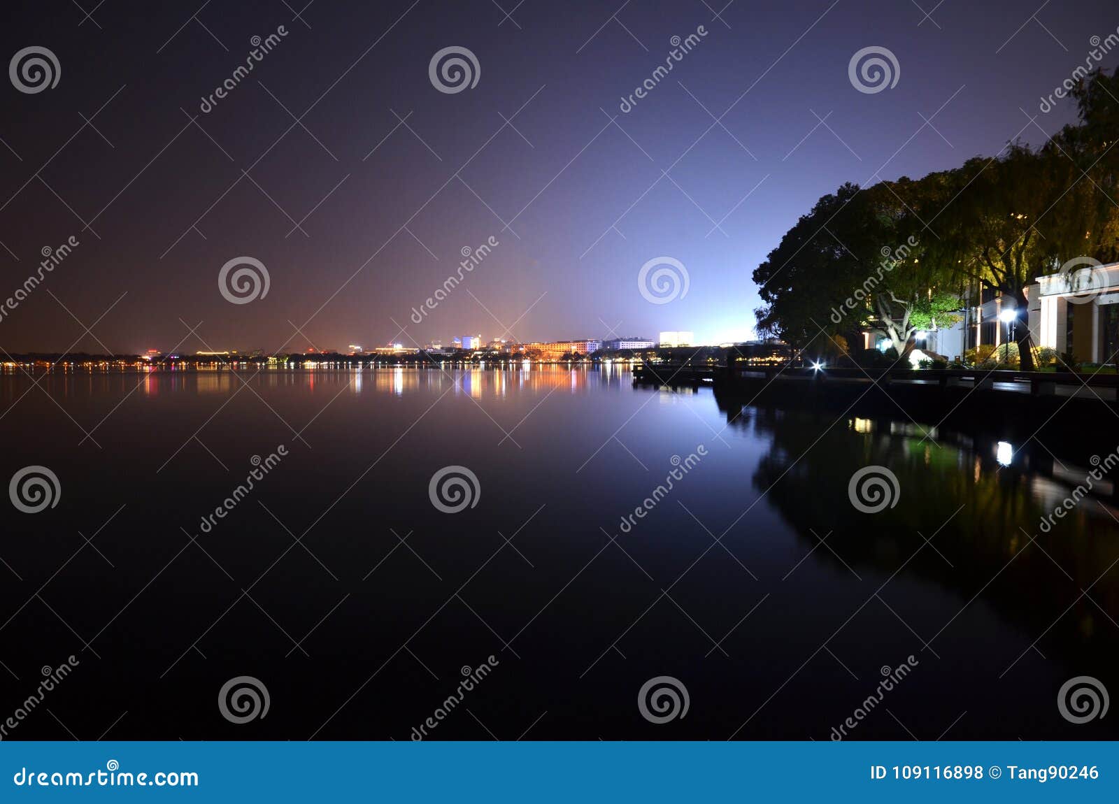 Night View of Hangzhou West Lake Stock Photo - Image of exposure ...