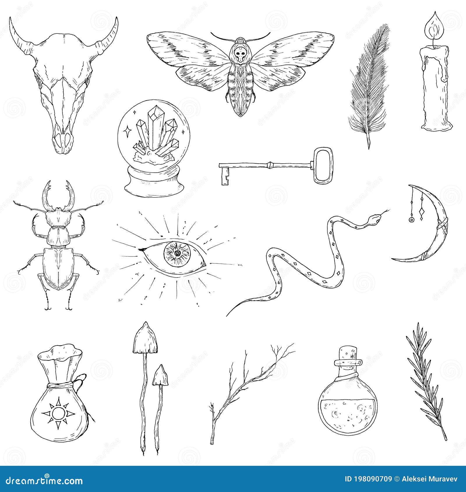 Magical Occult Elements. Vector Set of Witchcraft Accessories Stock Vector - Illustration of ...