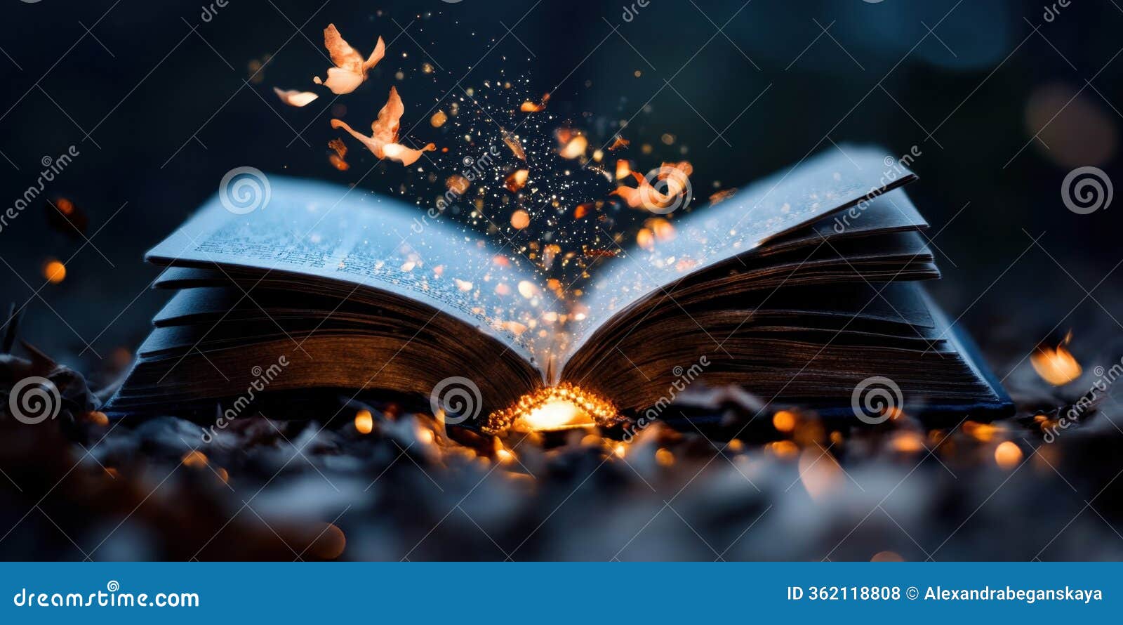 Magical Open Book With Neon Butterflies And Glowing Math Formulas Stock ...