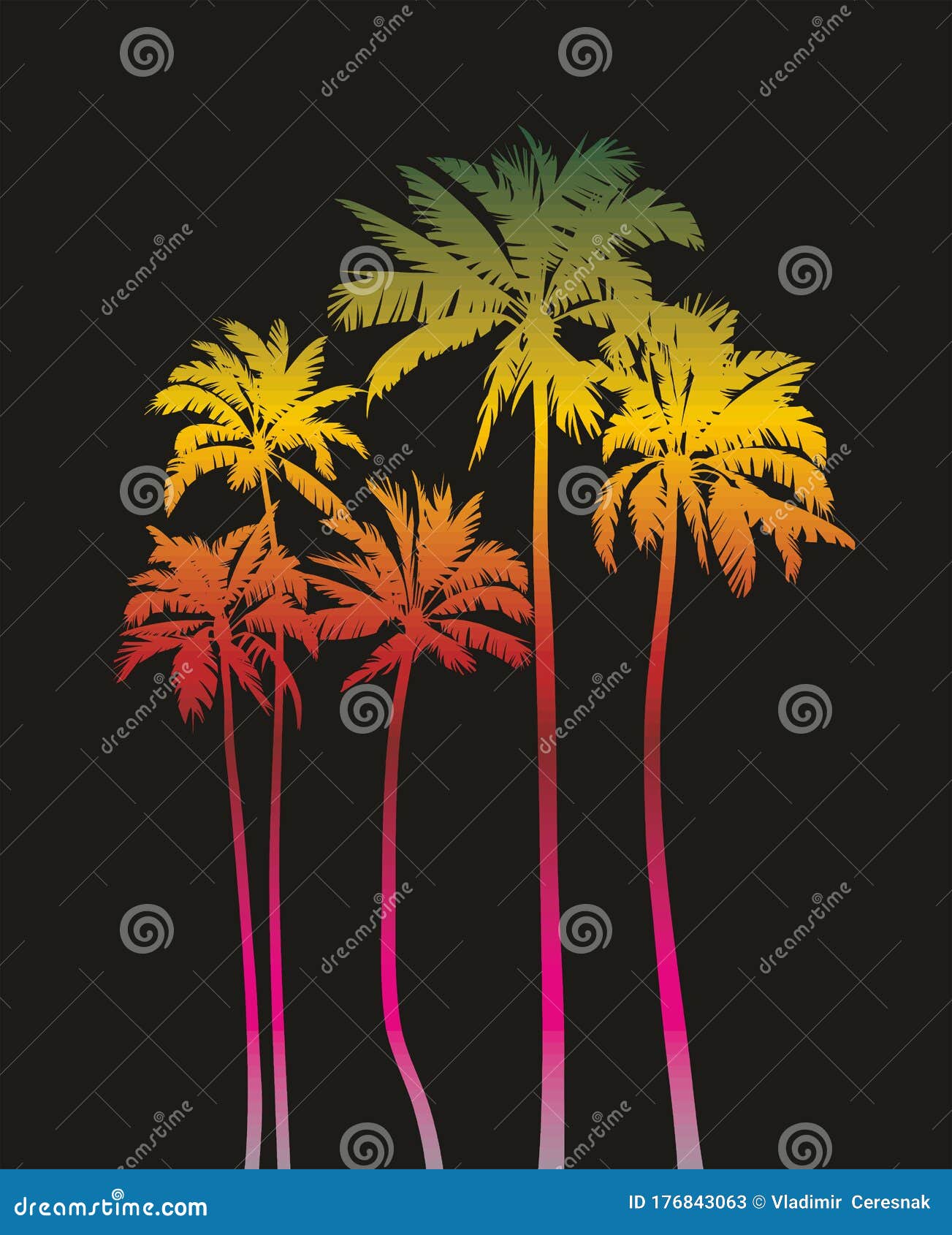 Magical Palms Trees at Night Stock Vector - Illustration of plant ...