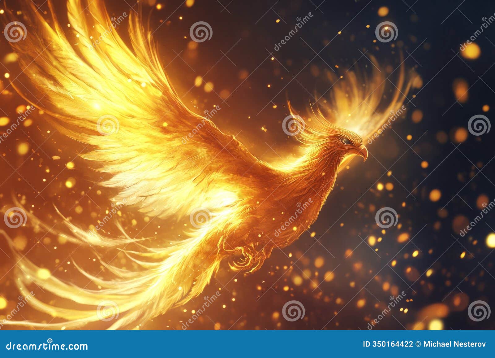 Magical Phoenix Bird Rising from Flames Spreading Its Wings Stock Photo ...