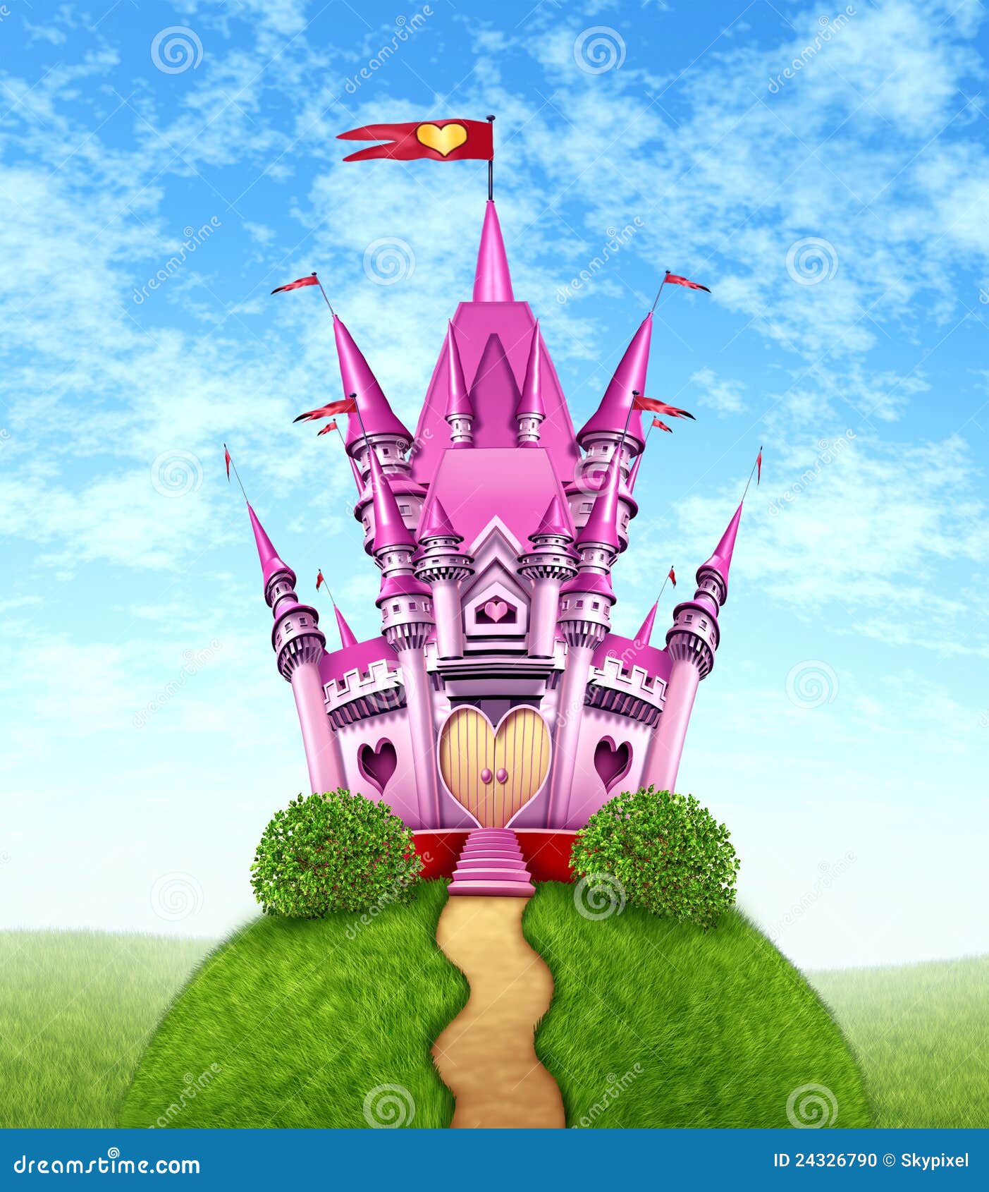 Pink Castle City On Fluffy Clouds Dreamlike Fantasy Scene Royalty-Free ...
