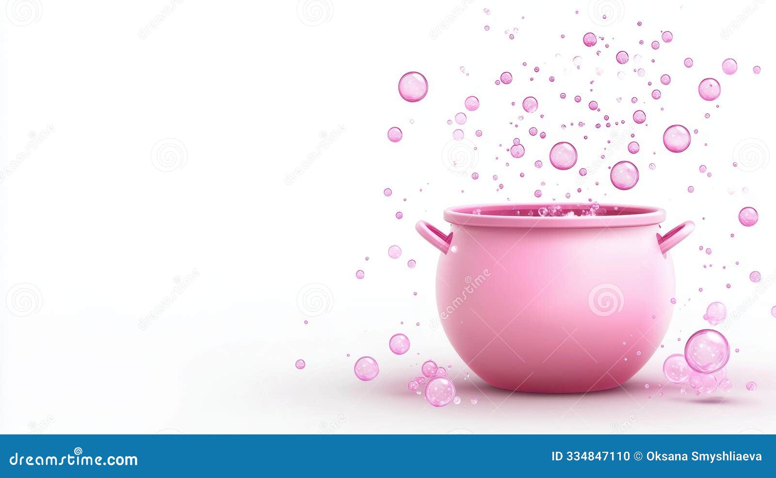 Magical Pink Potion Cauldron with Bubbles on White Background Stock ...