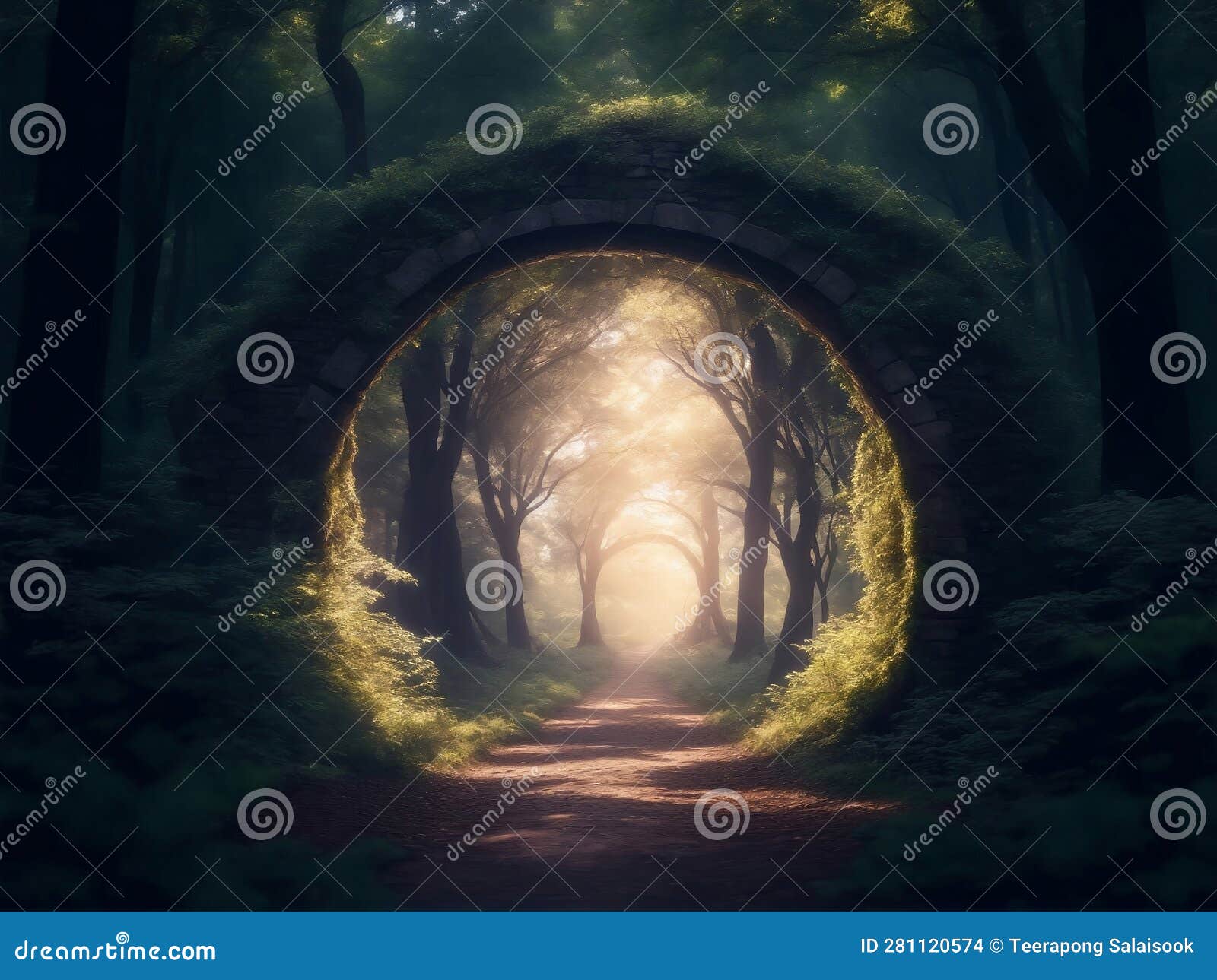 Magical Portal Made with Tree Branches, Generative AI Illustration ...