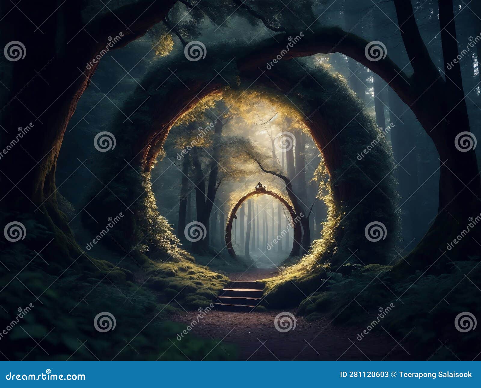 Magical Portal Made with Tree Branches, Generative AI Illustration ...