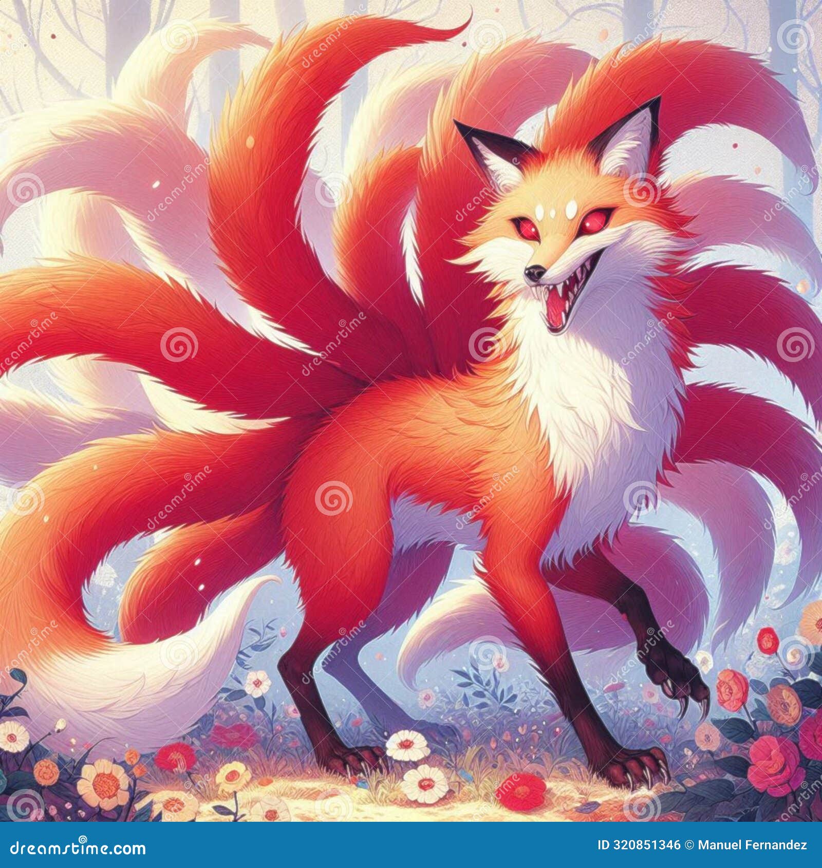 Magical Red Fox among Wildflowers Stock Illustration - Illustration of ...