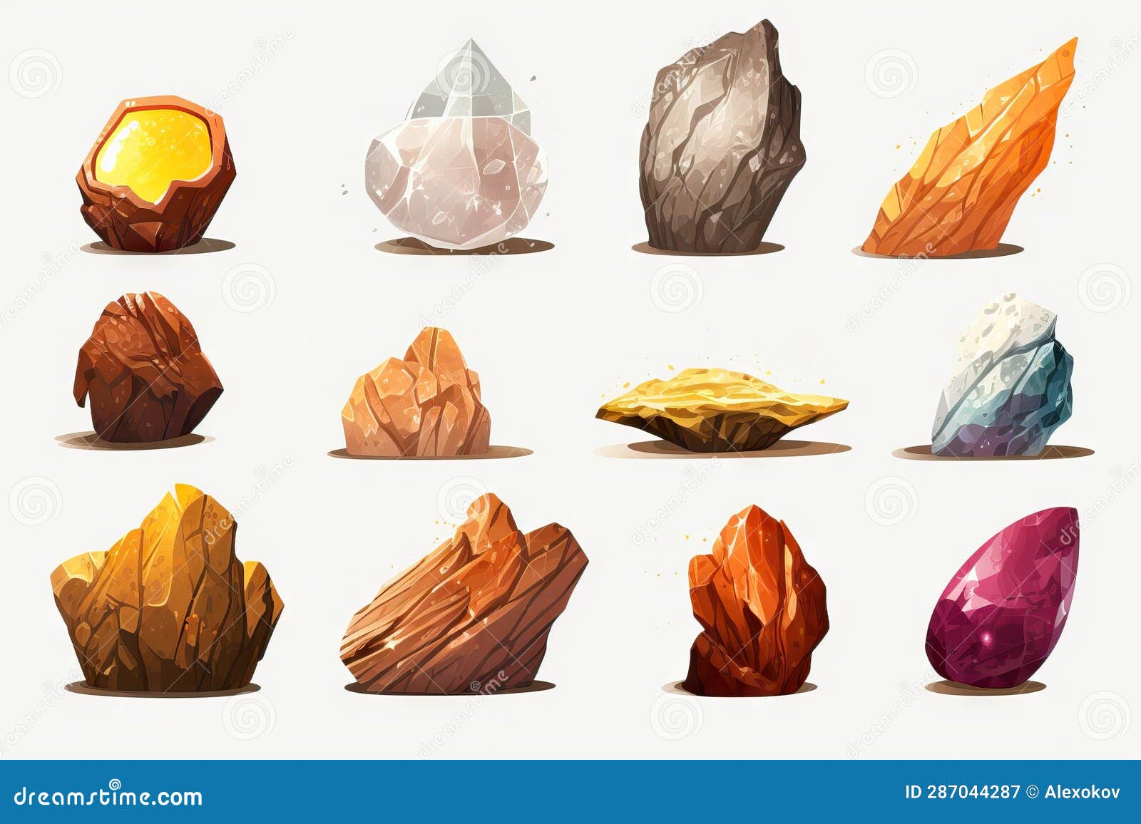 Magical Rocks Set - Flat Minimalistic AI Generated Stock Illustration ...