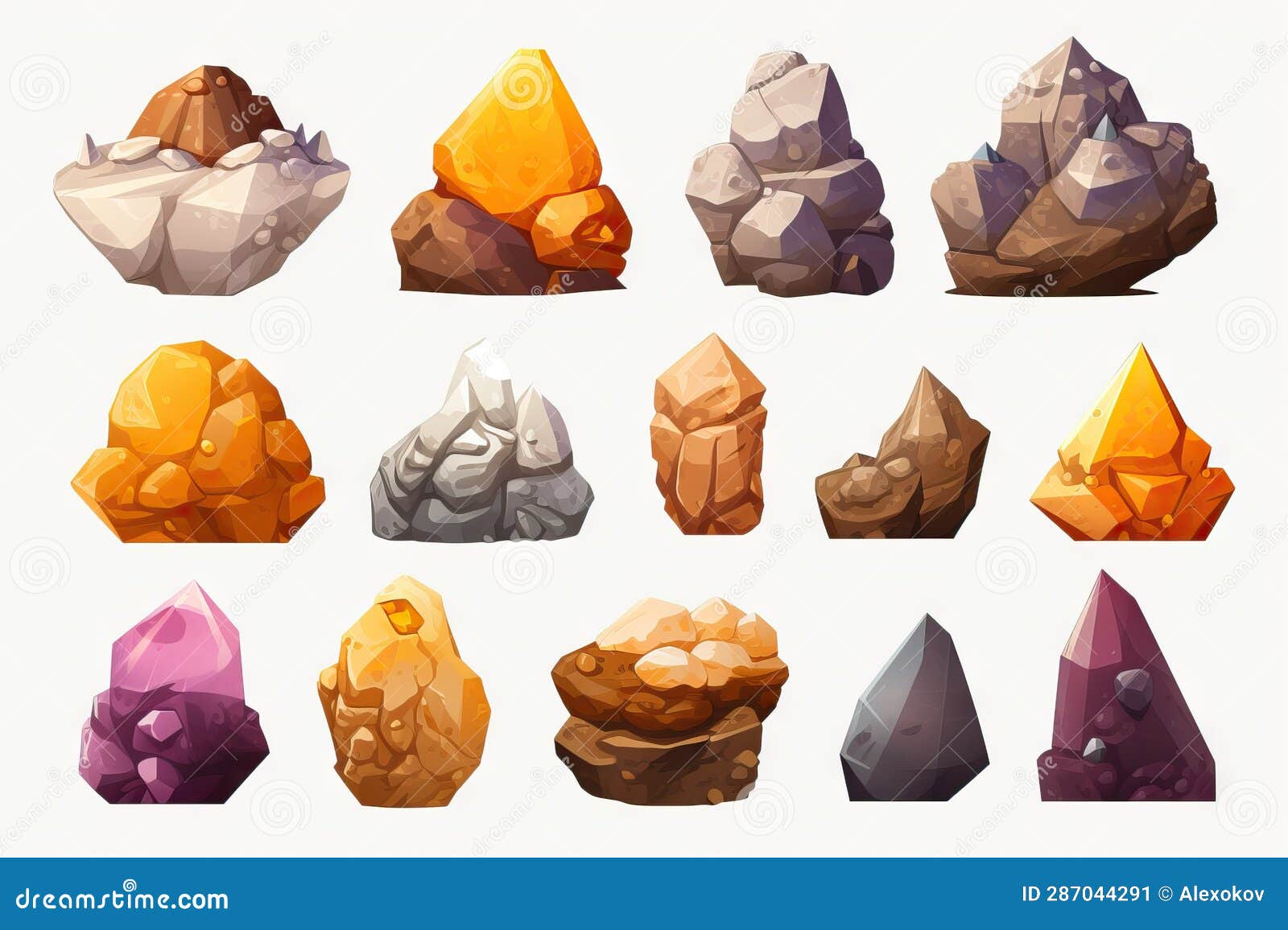 Magical Rocks Set - Flat Minimalistic AI Generated Stock Illustration ...