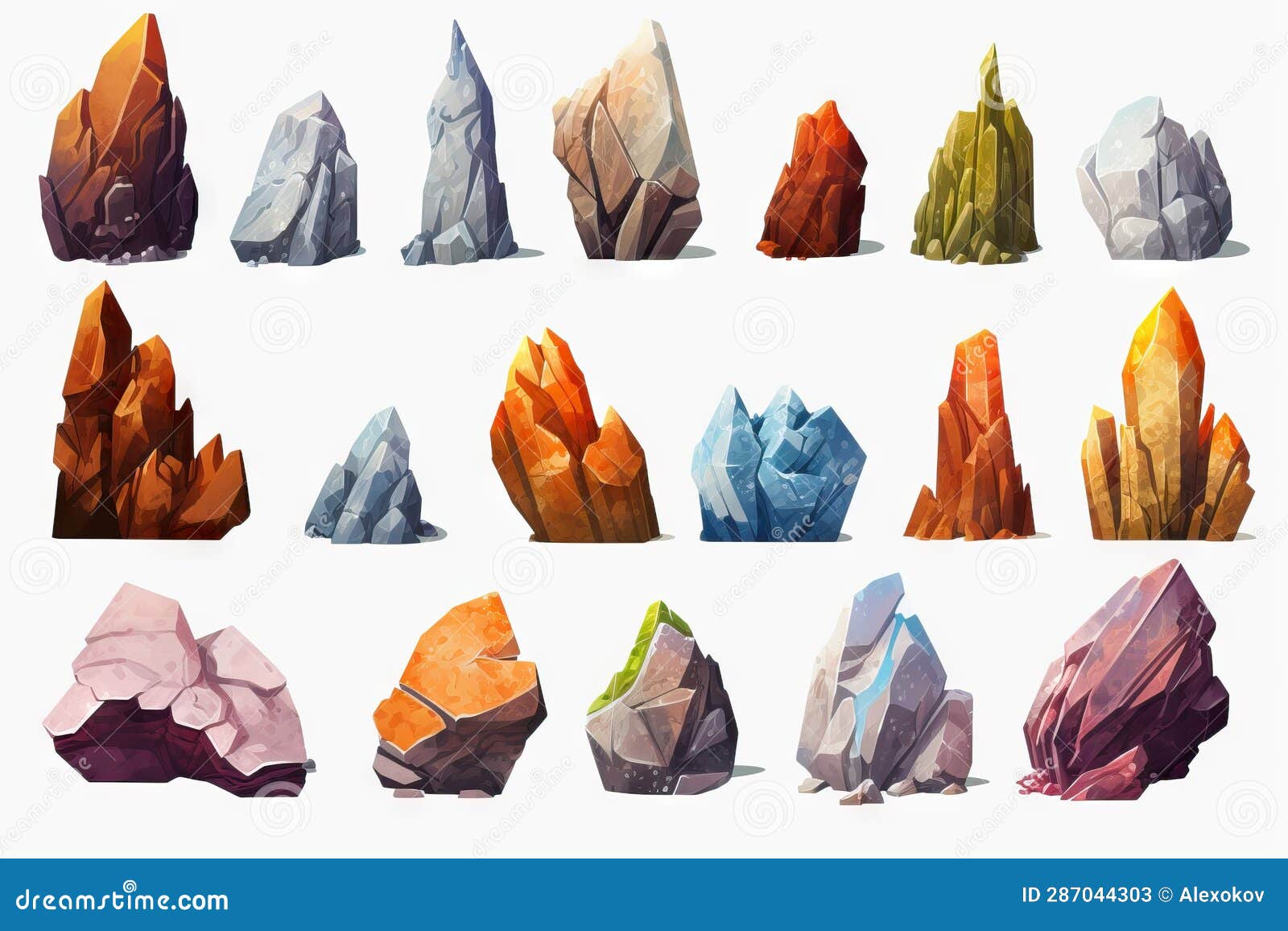 Magical Rocks Set - Flat Minimalistic AI Generated Stock Illustration ...
