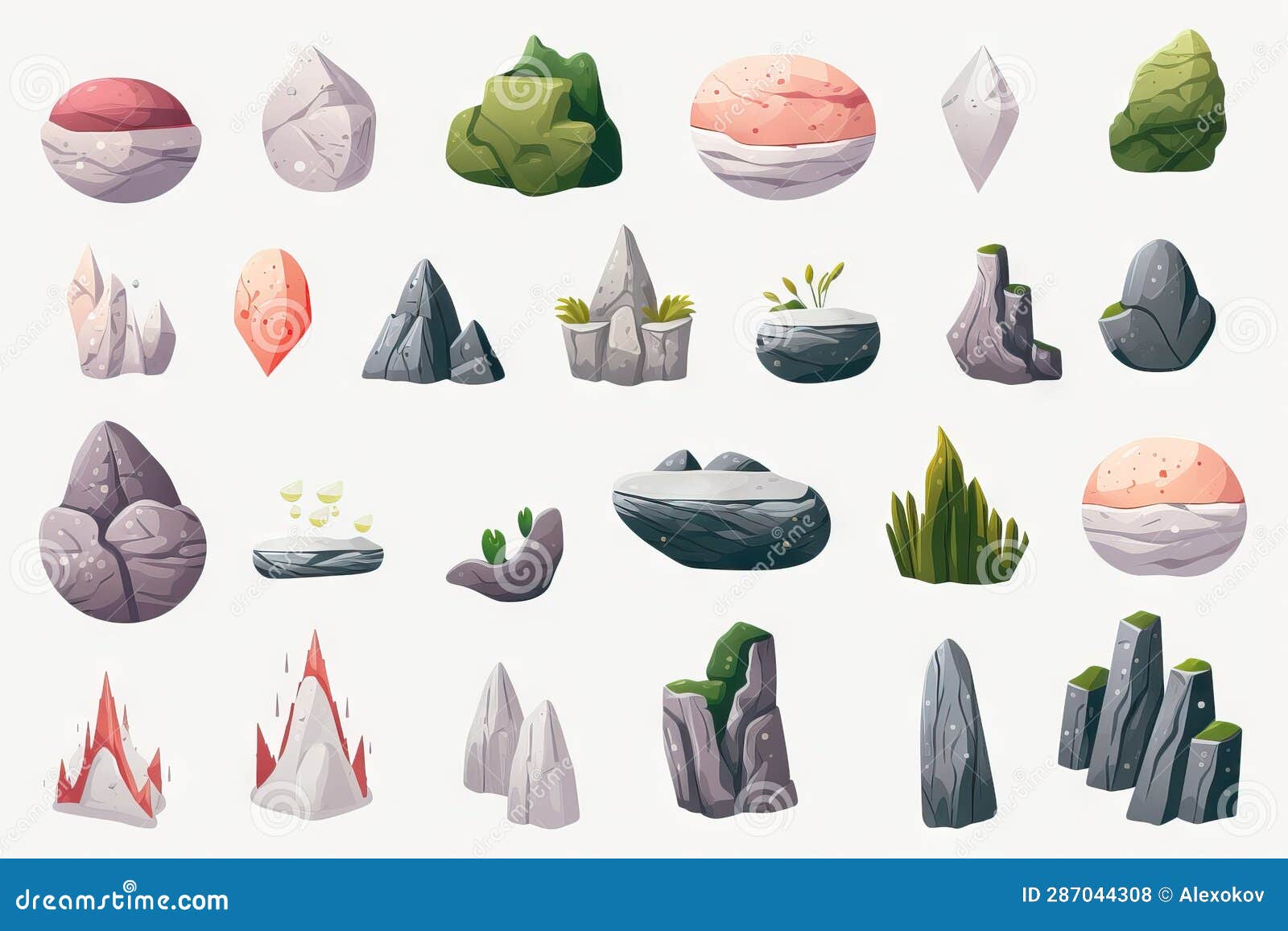 Magical Rocks Set - Flat Minimalistic AI Generated Stock Illustration ...
