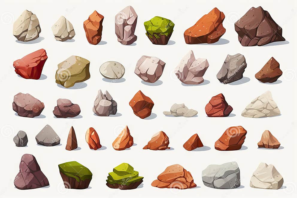 Magical Rocks Set - Flat Minimalistic AI Generated Stock Illustration ...