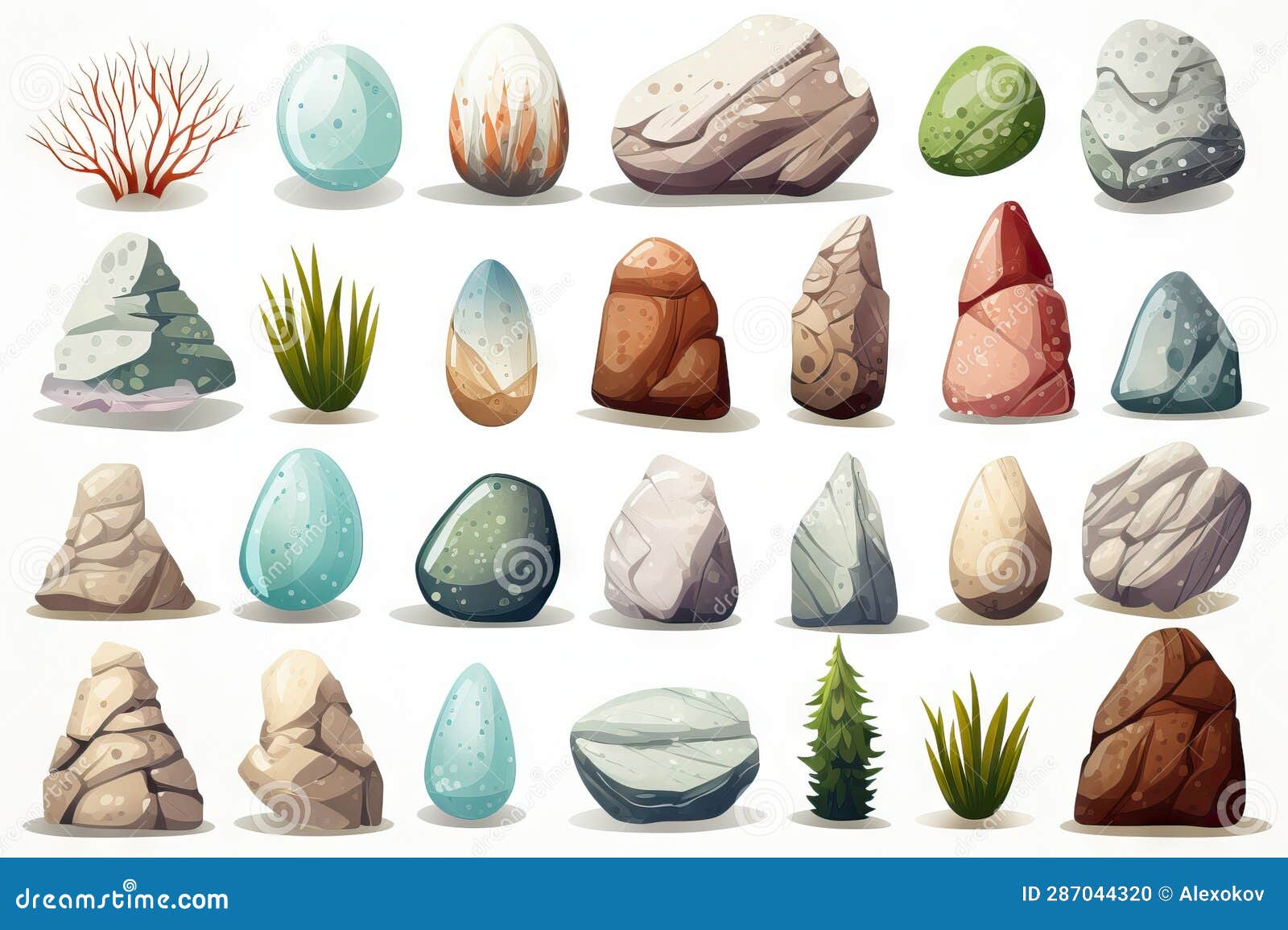 Magical Rocks Set - Flat Minimalistic AI Generated Stock Illustration ...