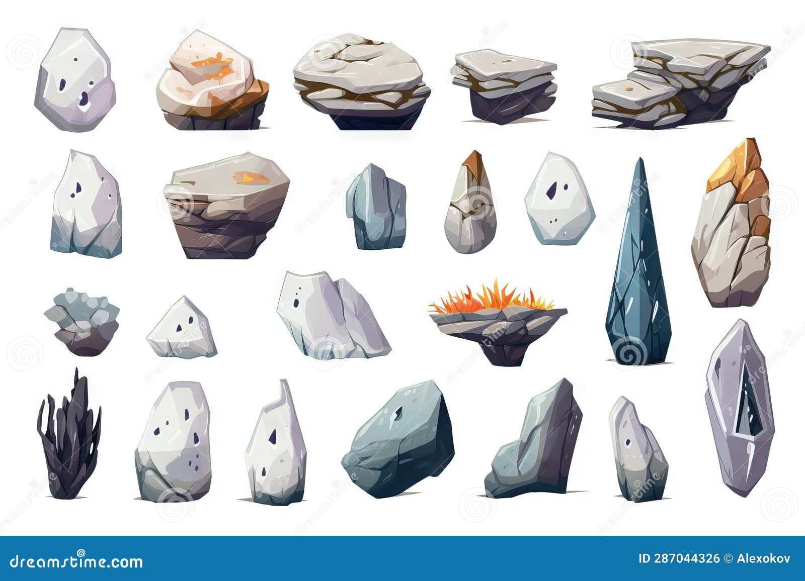 Magical Rocks Set - Flat Minimalistic AI Generated Stock Illustration ...