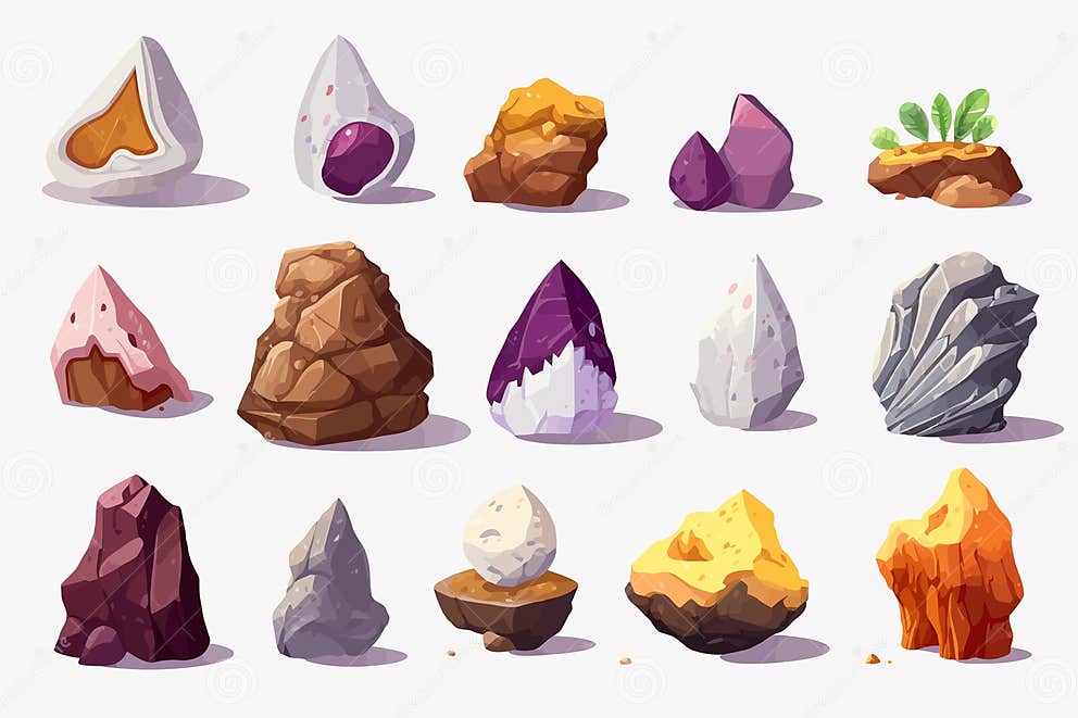 Magical Rocks Set Vector Flat Minimalistic Isolated Illustration Stock ...