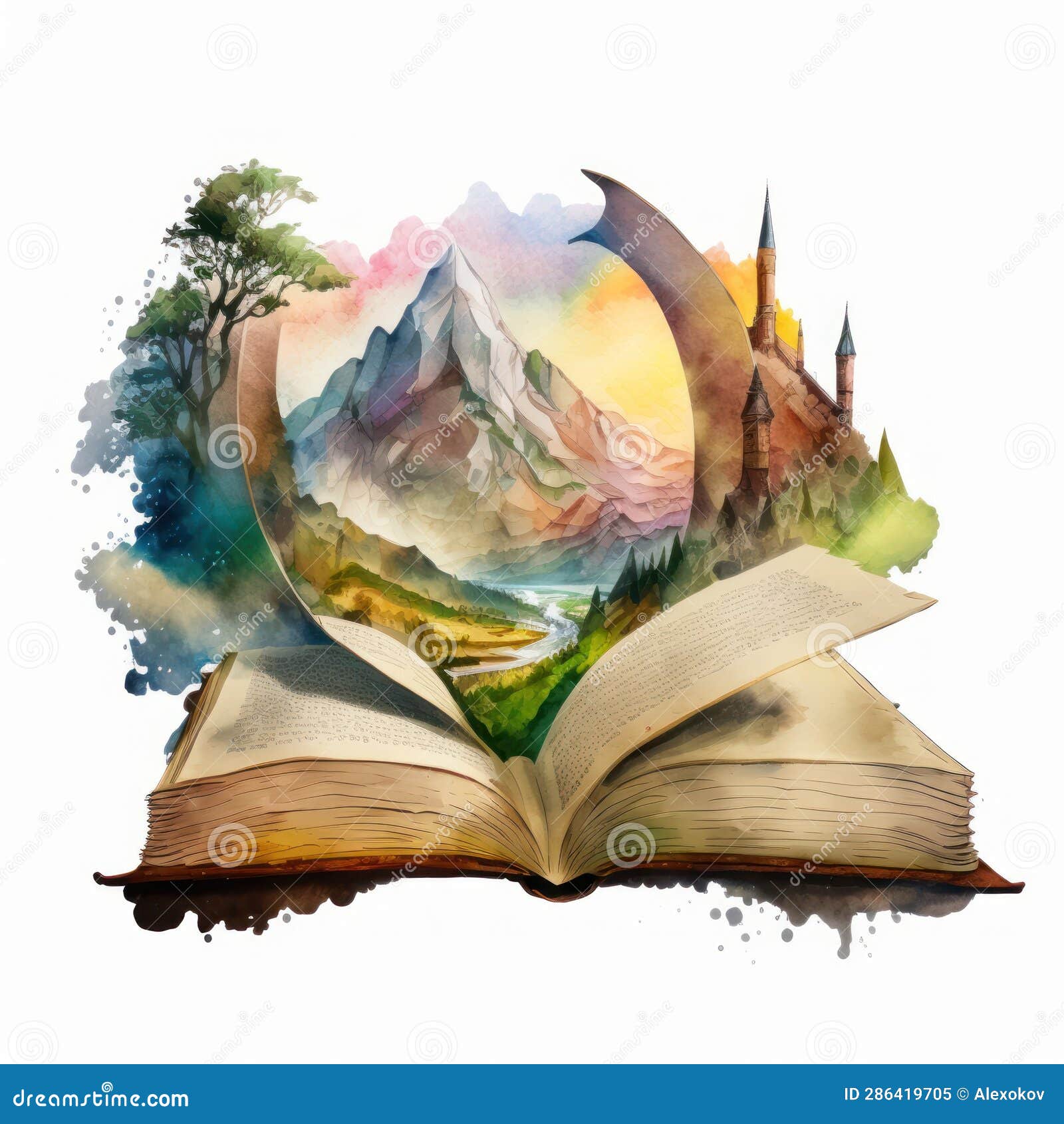 Magical Scene with an Open Book AI Generated Stock Illustration ...