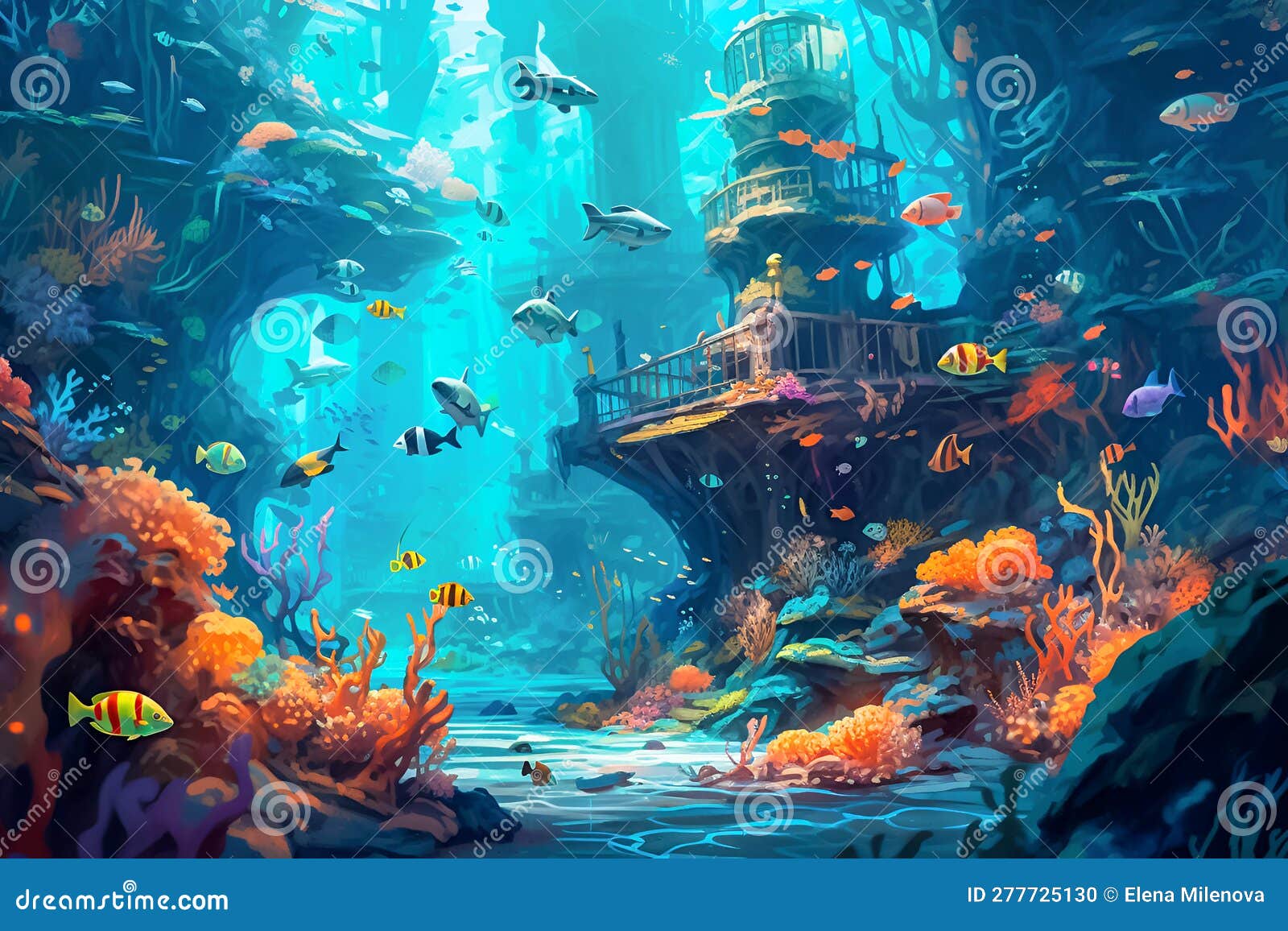 Magical Sea Underwater World with Sea Animals. Stock Illustration ...