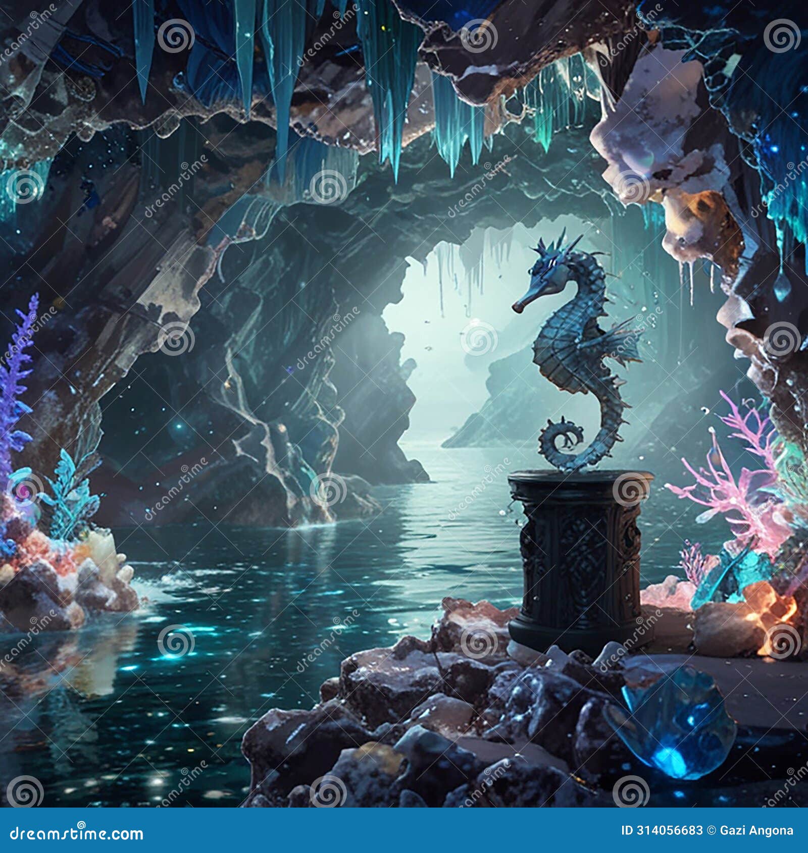 A Magical Seahorse in the Underwater Cave. Generative Ai Stock ...