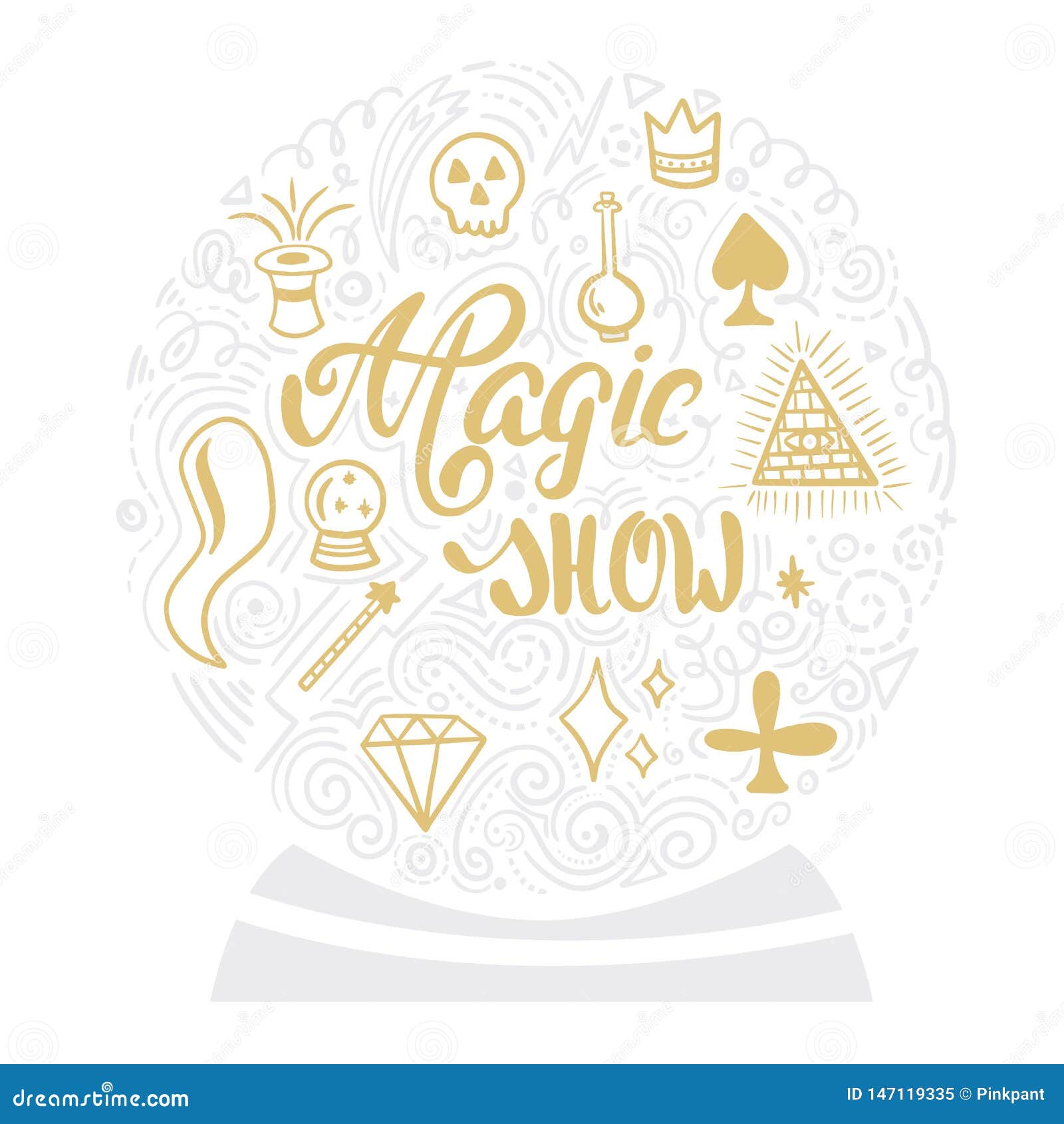 Magical Show. Vector Hand Lettering. Magical Items Doodle Drawing ...