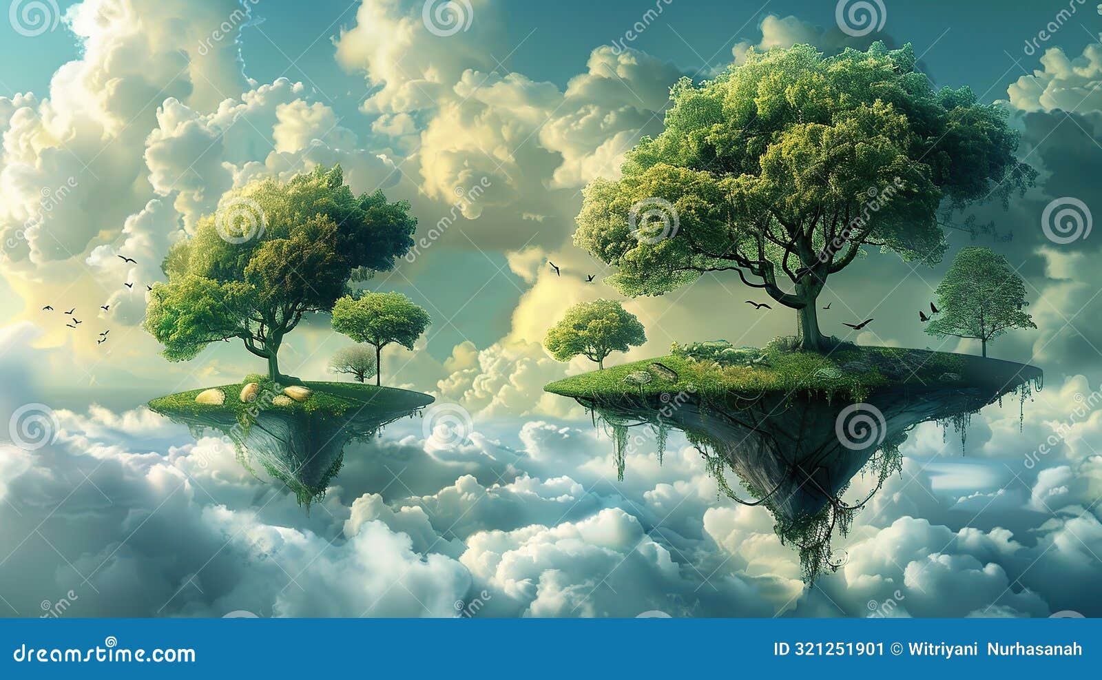 Magical Skyscape Fantasy Trees and Floating Cloud. Generative Ai Stock ...
