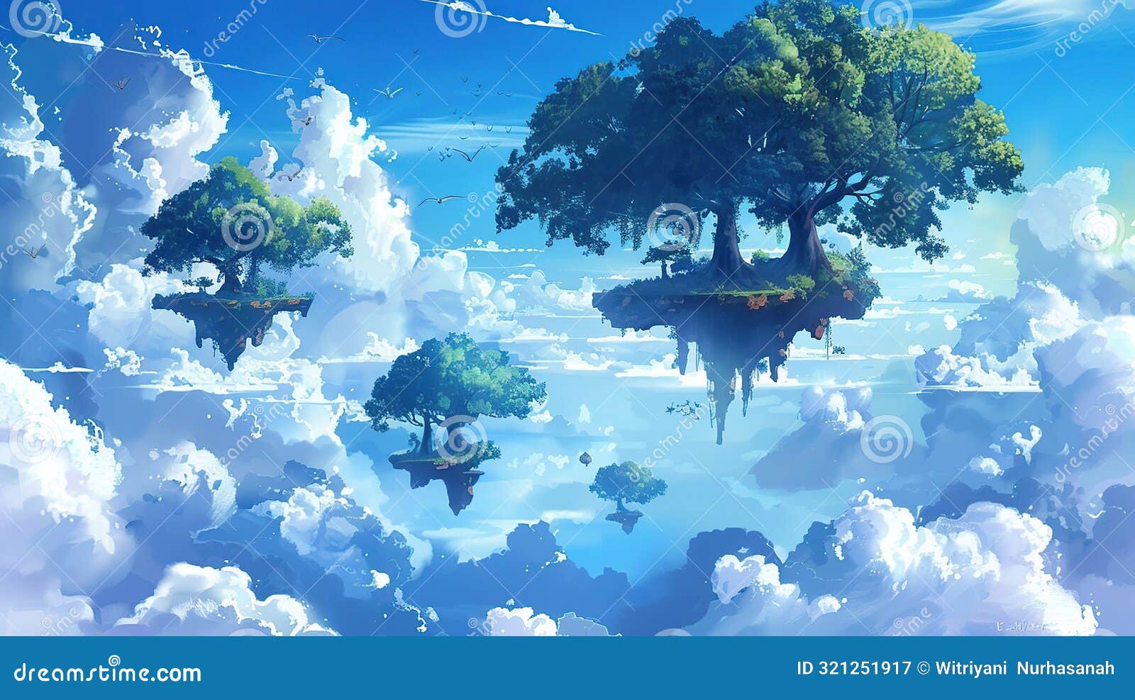 Magical Skyscape Fantasy Trees and Floating Cloud. Generative Ai Stock ...