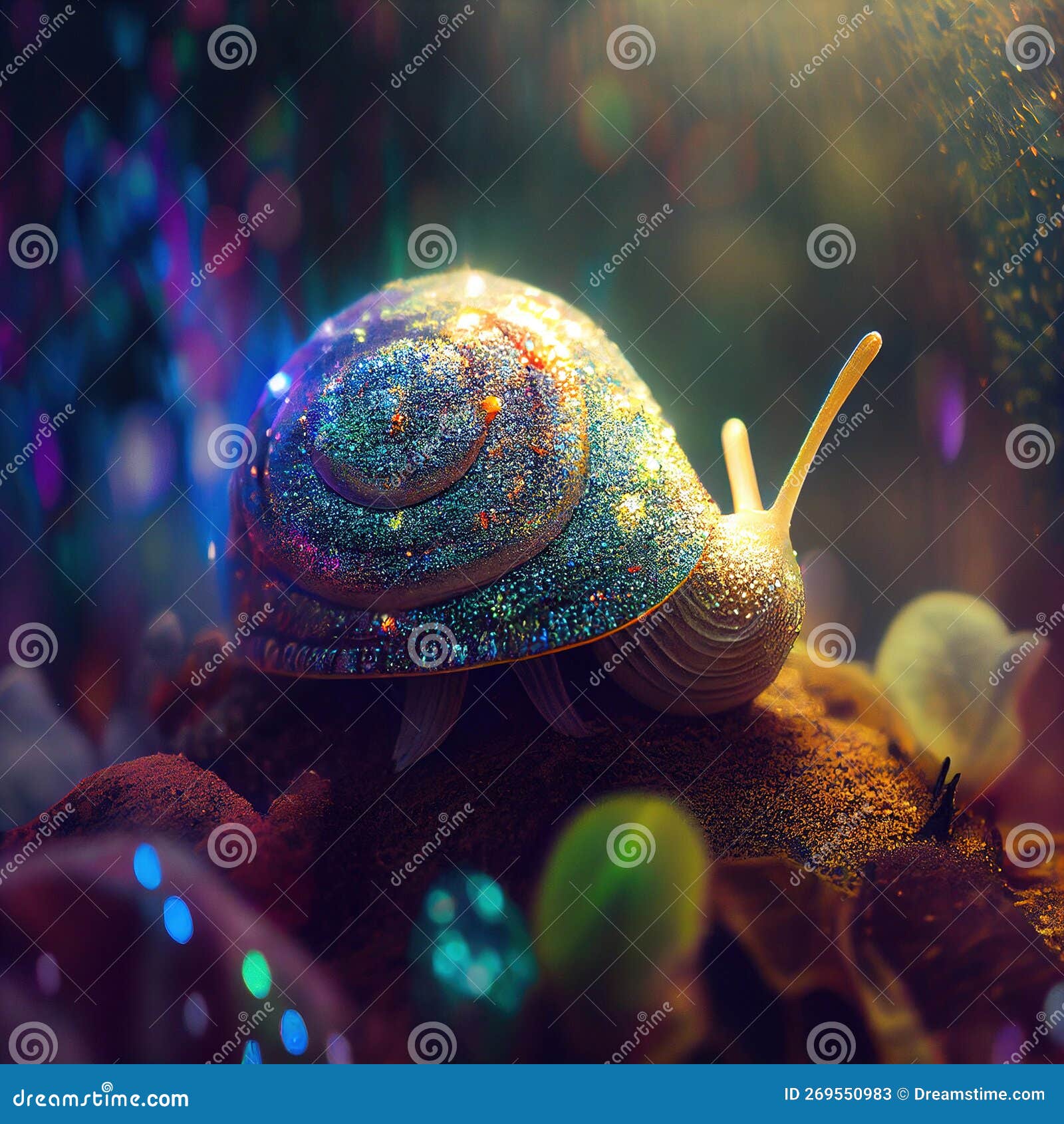Magical Snail in Dremy Forest Stock Illustration - Illustration of ...