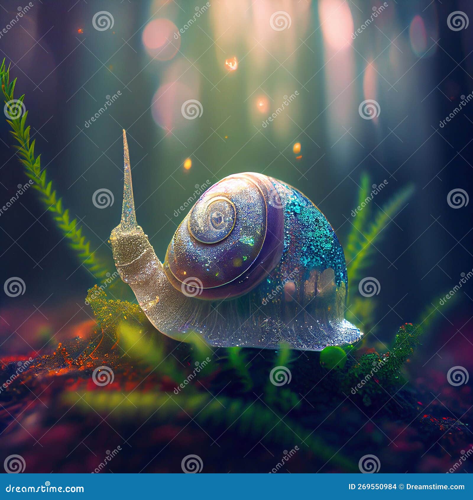 Magical Snail in Dremy Forest Stock Illustration - Illustration of ...