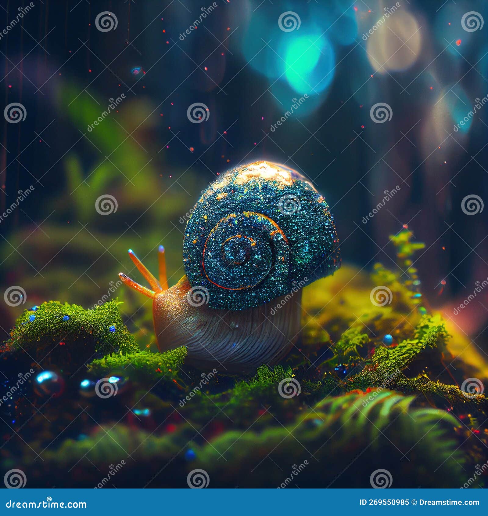 Magical Snail in Dremy Forest Stock Illustration - Illustration of ...