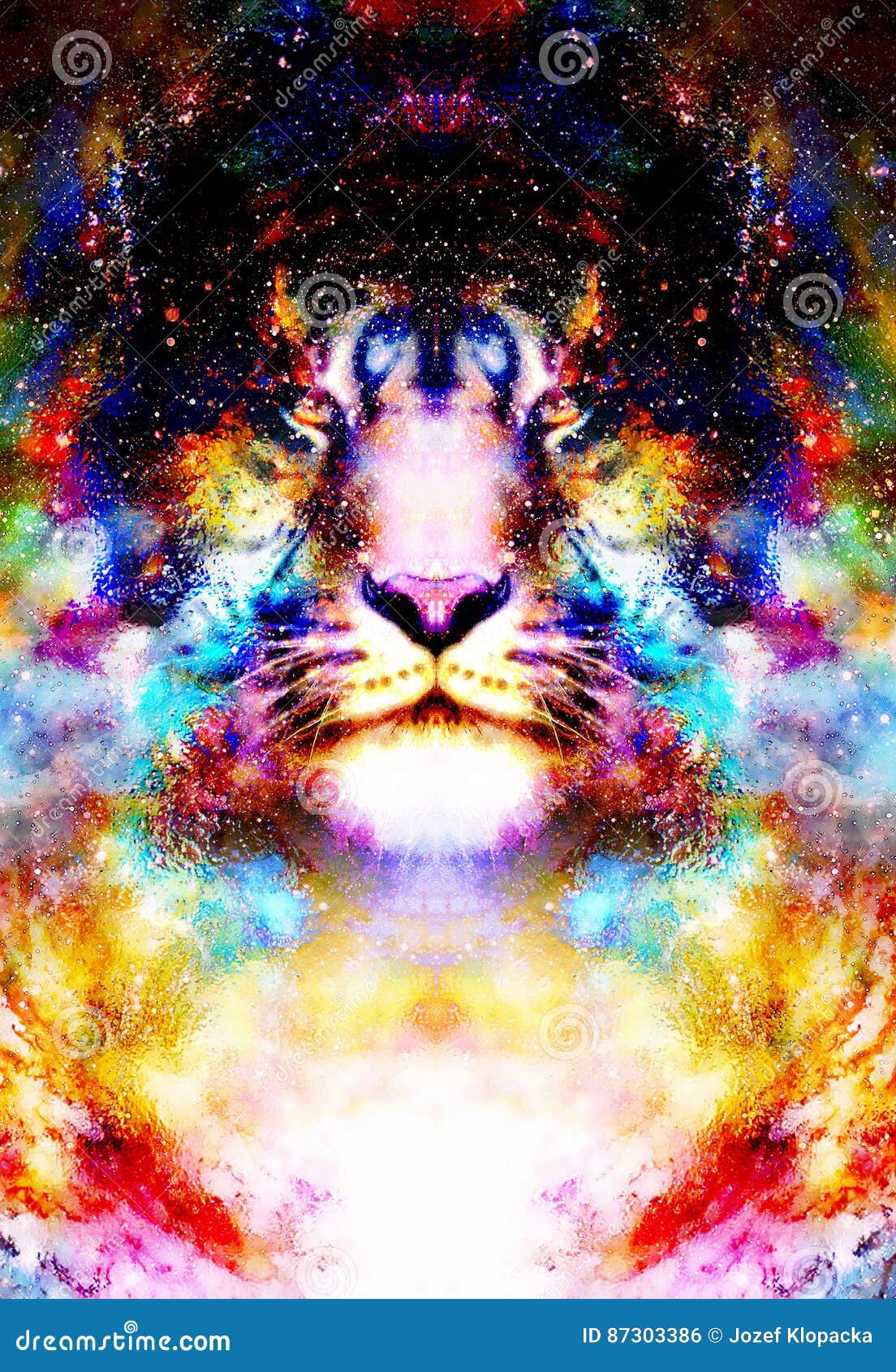 Magical Space Tiger, Multicolor Computer Graphic Collage. Stock ...