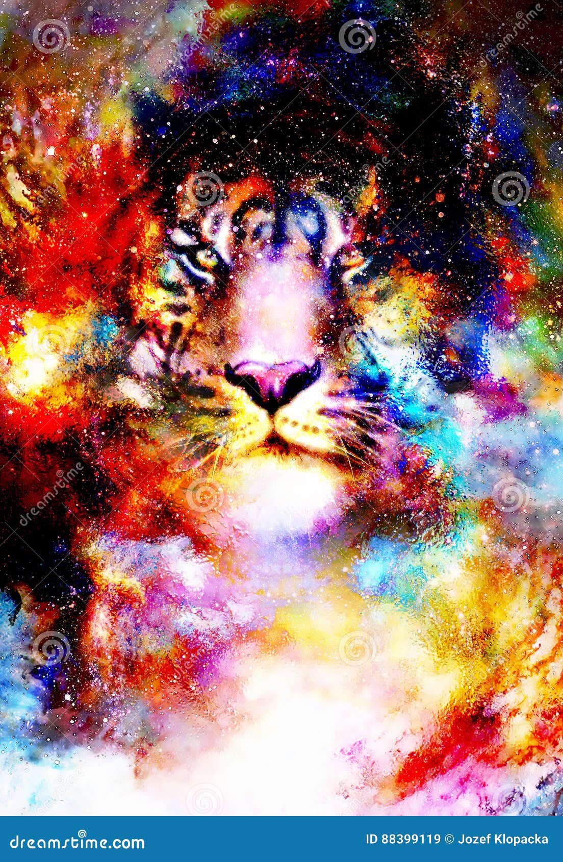 Magical Space Tiger, Multicolor Computer Graphic Collage. Stock ...