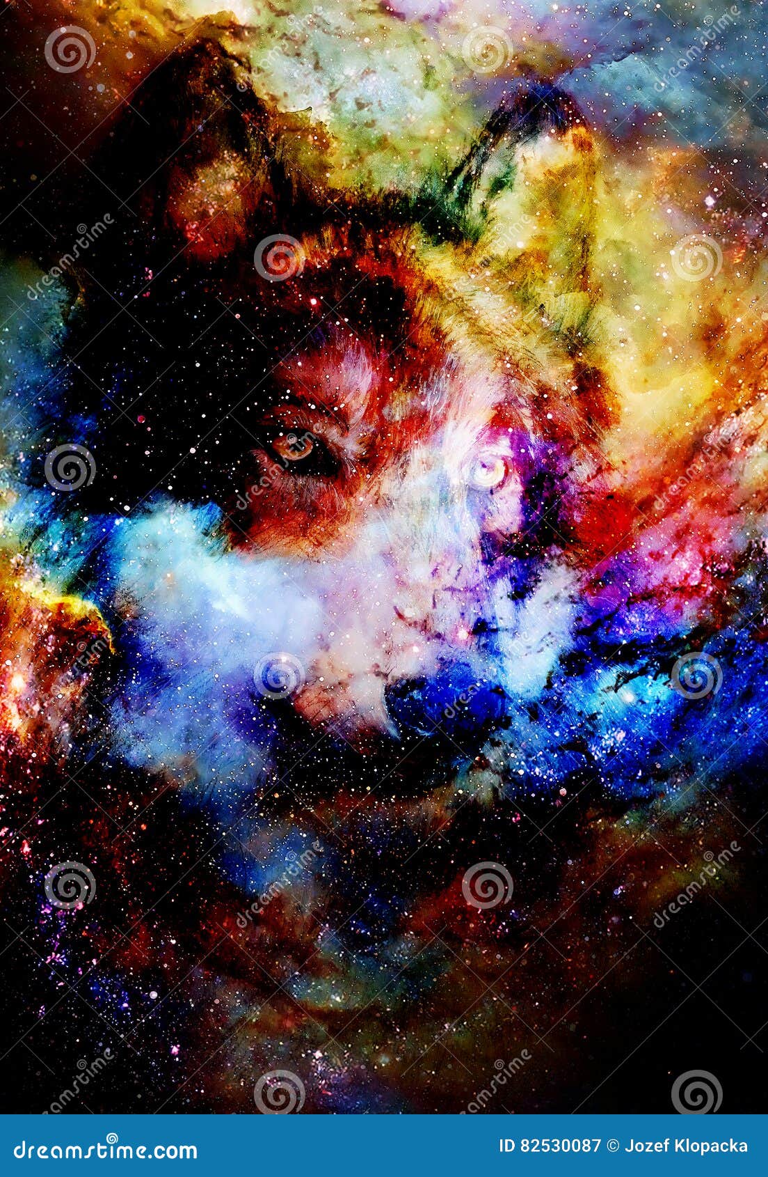 Magical Space Wolf, Multicolor Computer Graphic Collage Stock ...