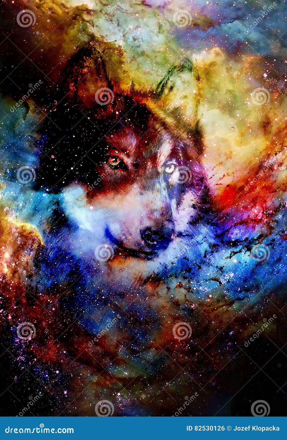 Magical Space Wolf, Multicolor Computer Graphic Collage. Stock ...