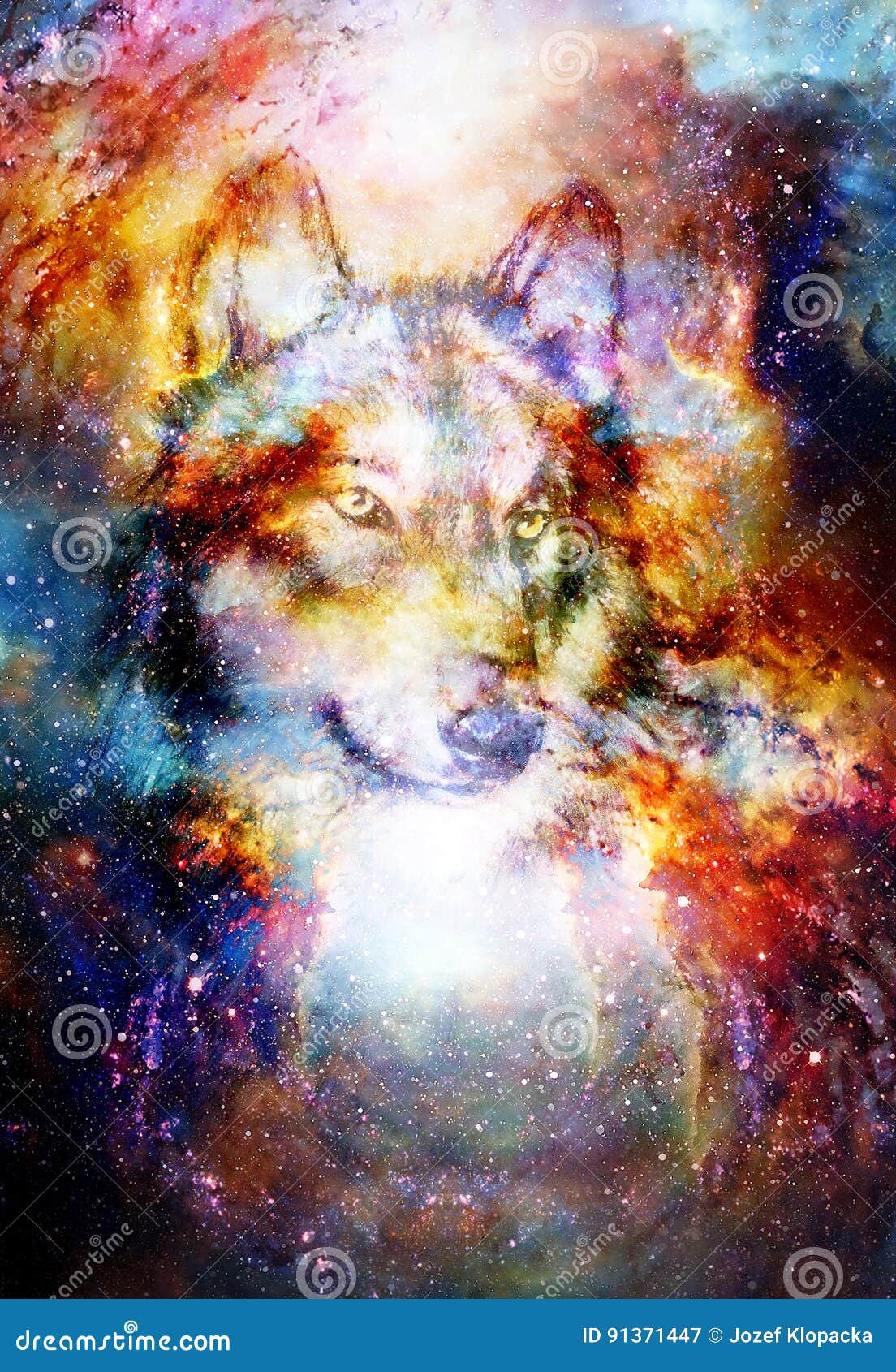Magical Wolf In Space Light Swirl, Computer Graphic Collage. Stock ...