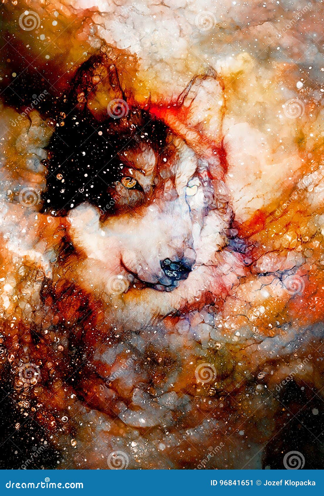 Magical Wolf In Space Light Swirl, Computer Graphic Collage. Stock ...
