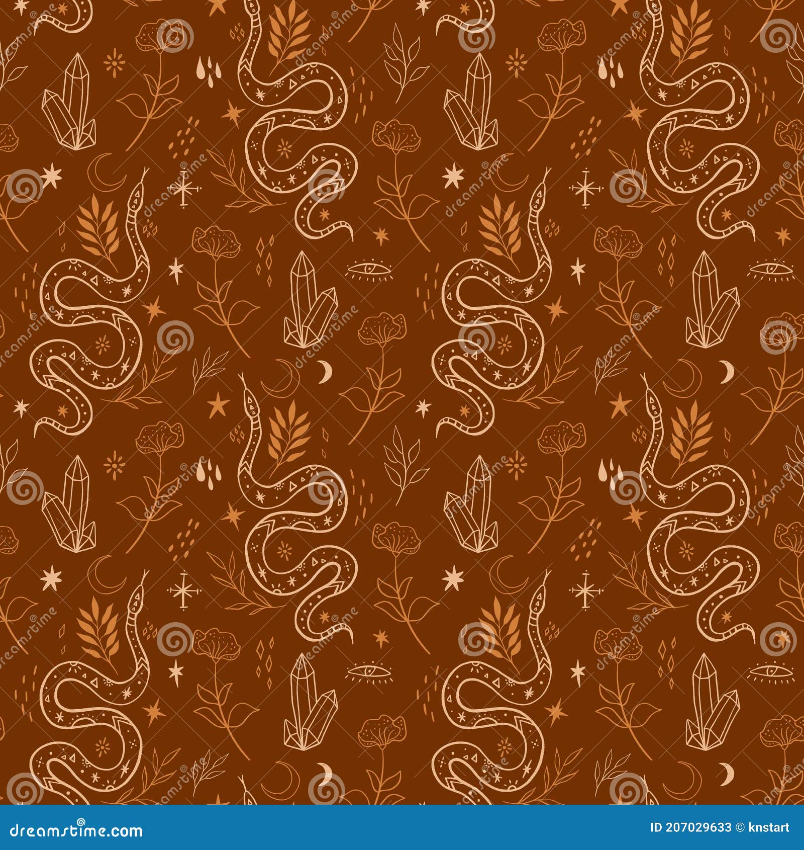 Magical Starry Snake Line Art, Ornate Animals Seamless Pattern, Boho ...