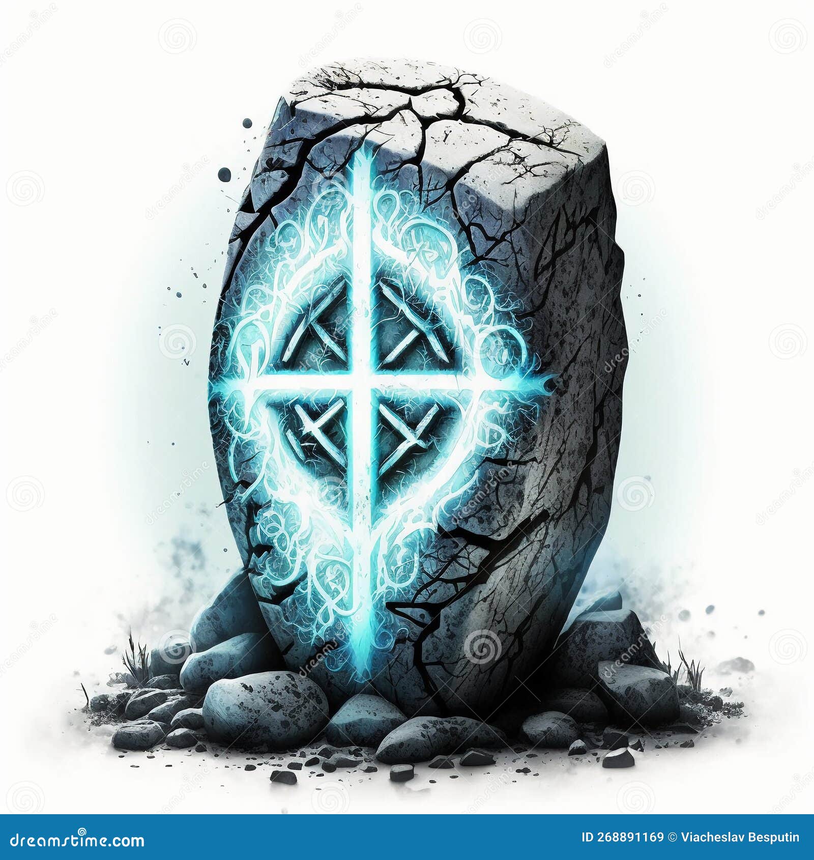 Magical stone with symbols stock illustration. Illustration of cast ...