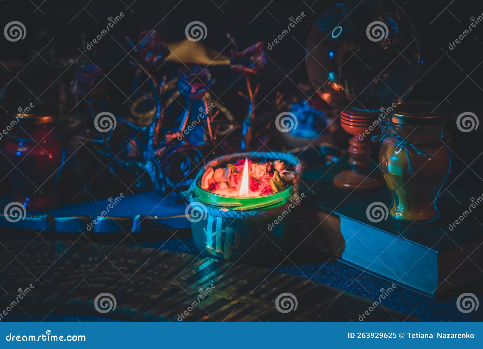 Magical Stuff on a Table. Esoteric Concept Stock Image - Image of fire ...